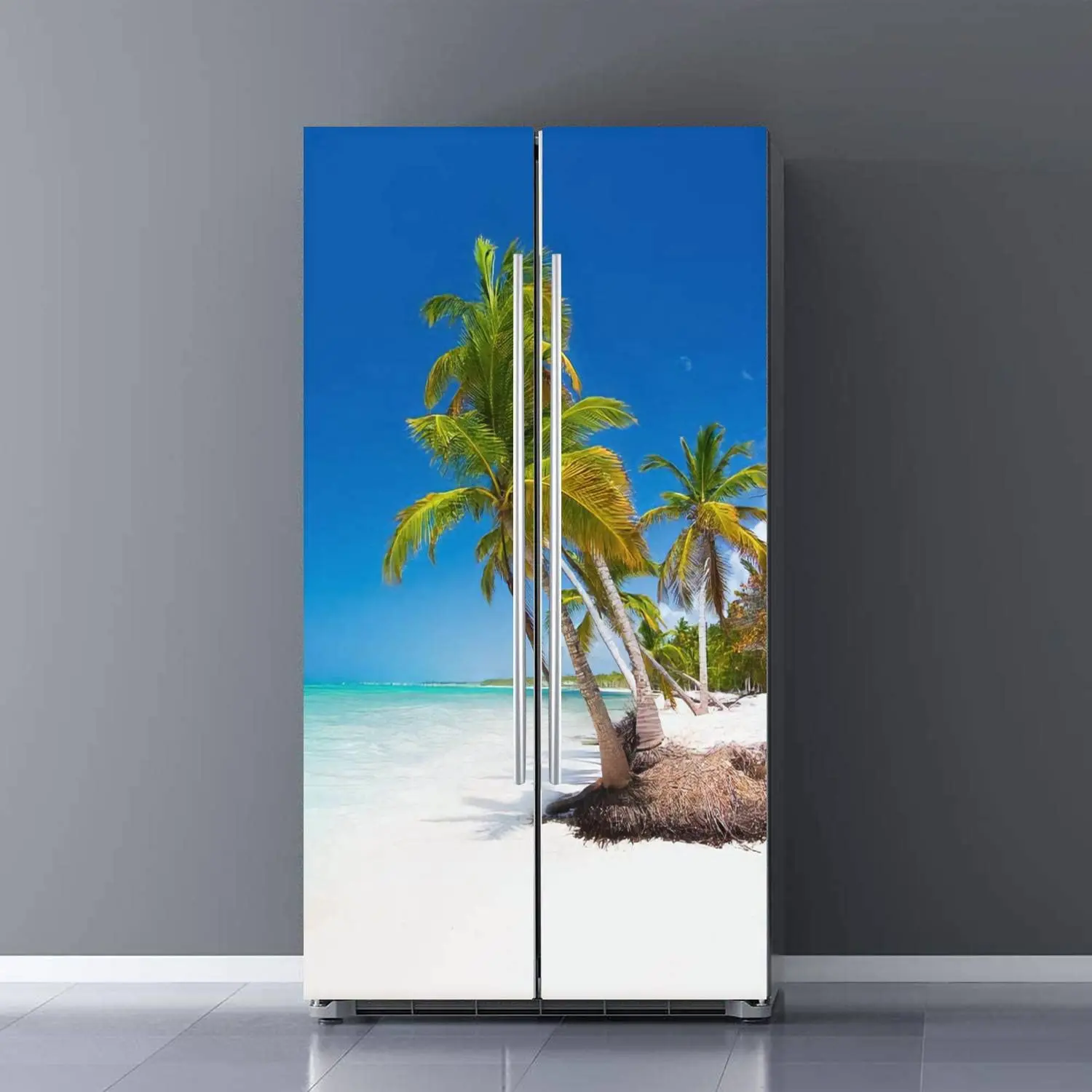 Ocean Beach Palm Trees Refrigerator Wrap Seaside Coconut Tree Fridge ...
