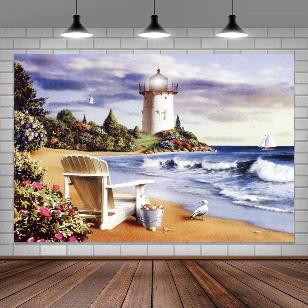Ocean Beach Photography Background,7X5Ft Nautical Lighthouse Backdrop ...