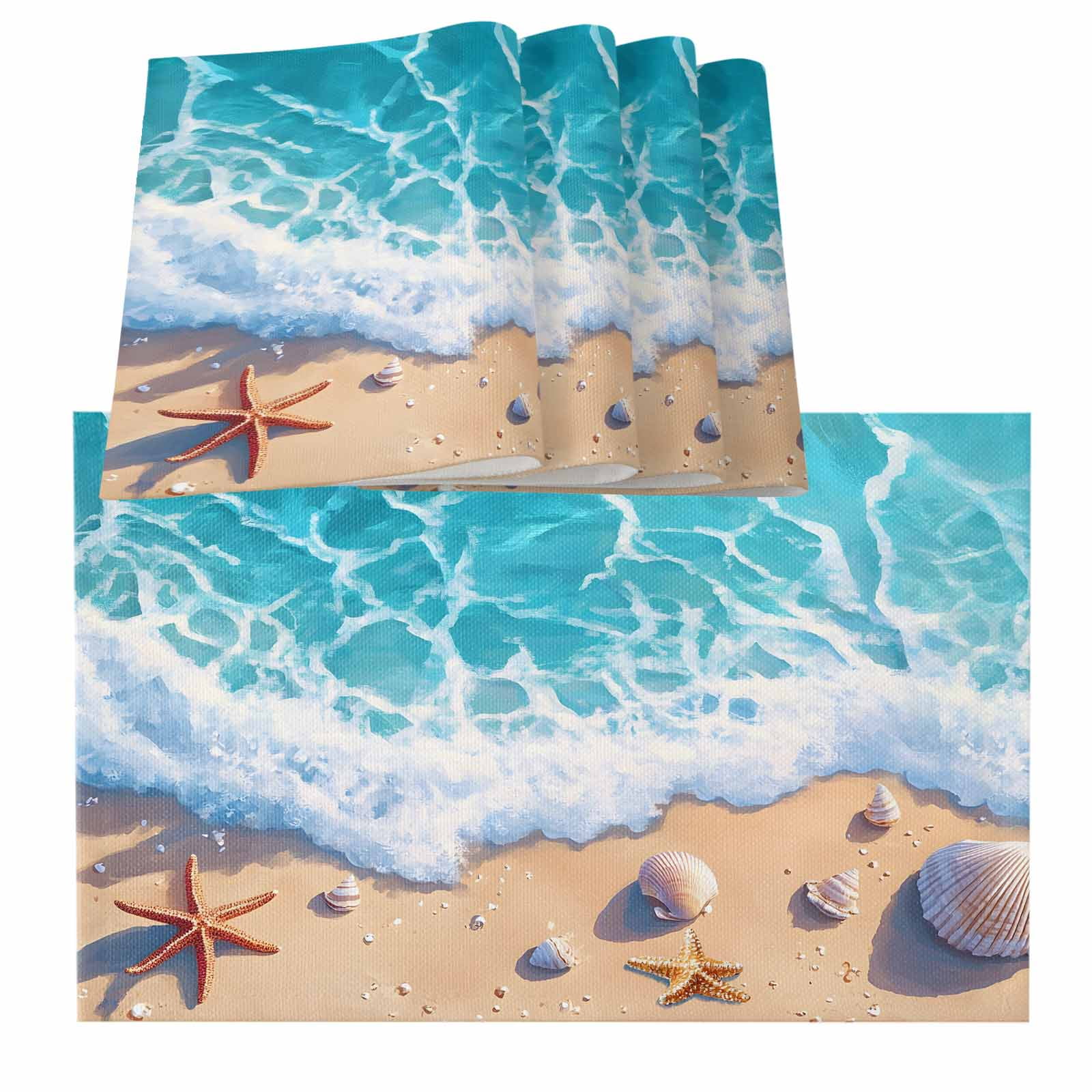 Ocean Beach Placemats for Dinning Table Set of 4, Coastal Nautical ...