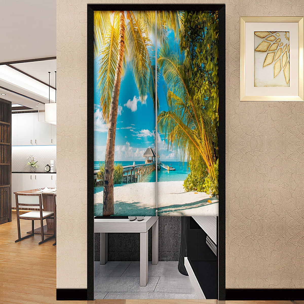 Ocean Beach Printing Door Curtains Tropical Sea Island Palm Trees View ...