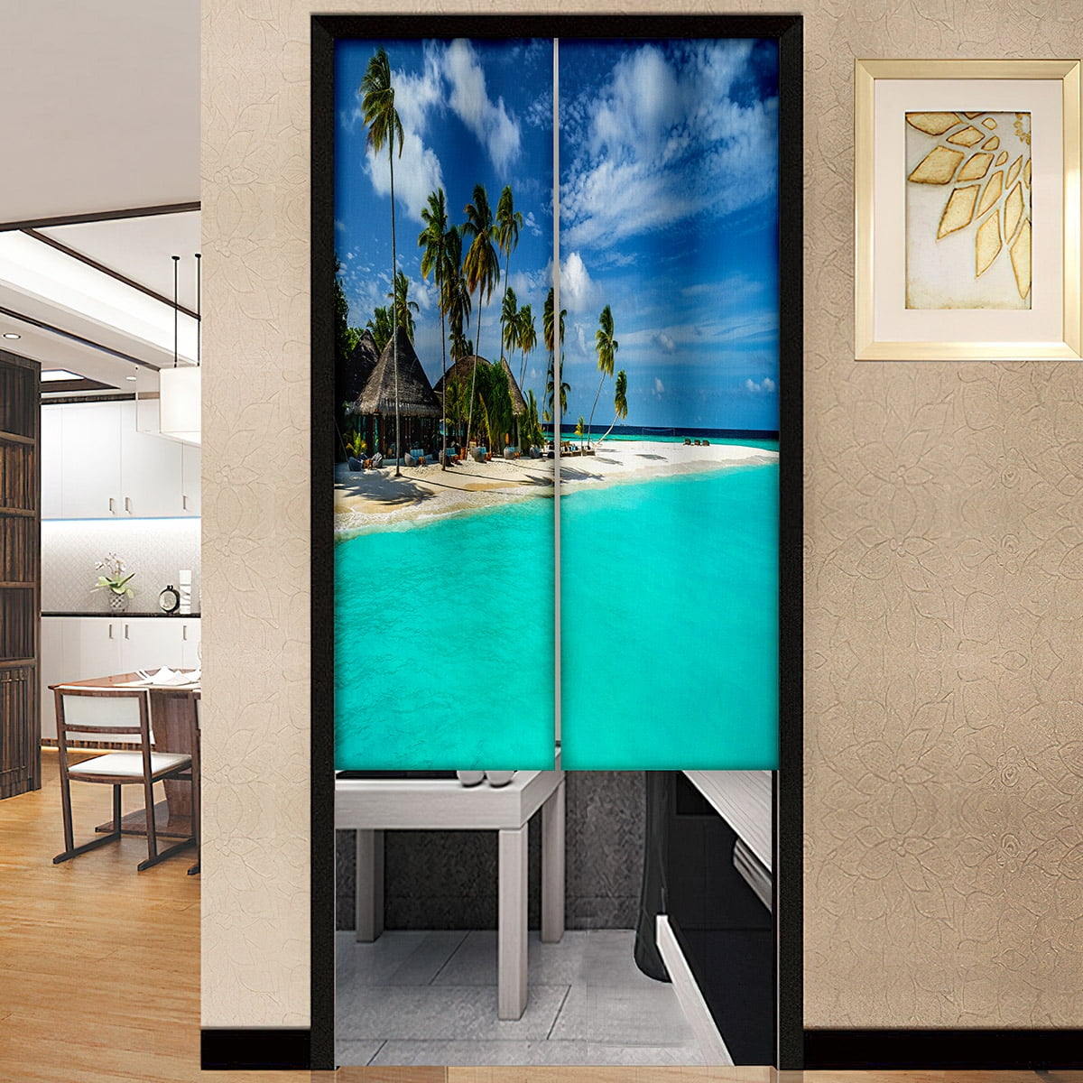 Ocean Beach Printing Door Curtains Tropical Sea Island Palm Trees View ...