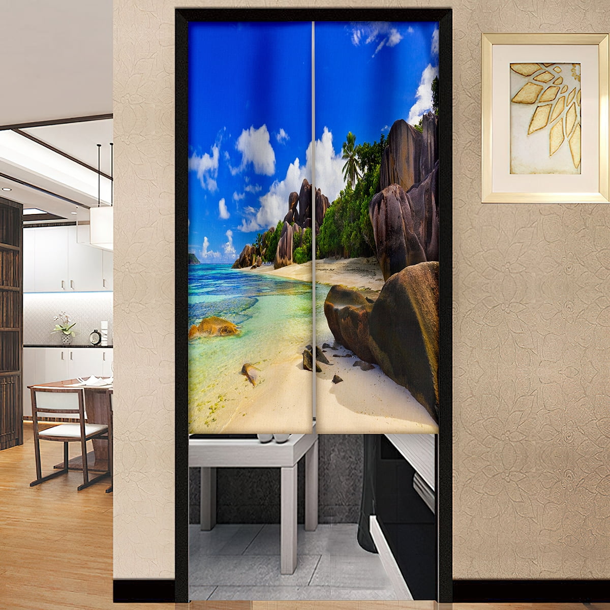 Ocean Beach Printing Door Curtains Tropical Sea Island Palm Trees View ...