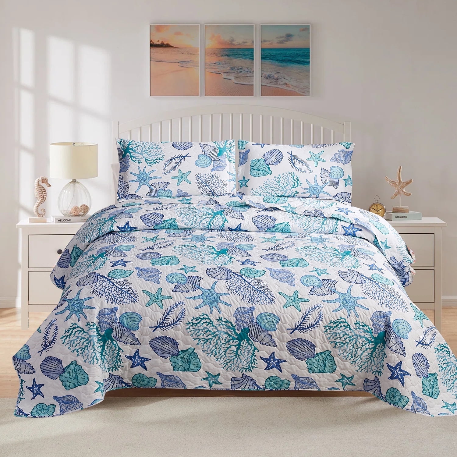 Kebury Ocean Beach Quilts Bedding Set Twin Size Lightweight Patchwork ...