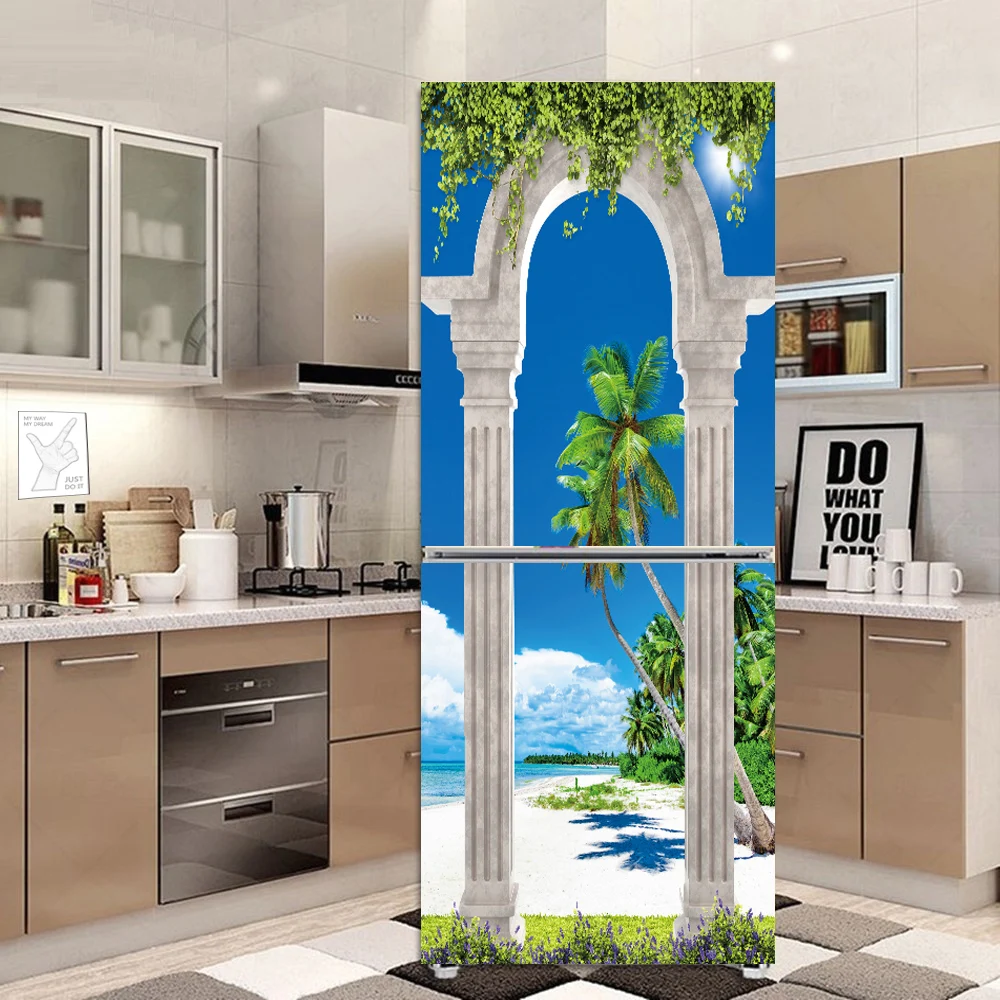 Ocean Beach Refrigerator Wrap Self Adhesive Hawaii Sea Coconut Tree ...
