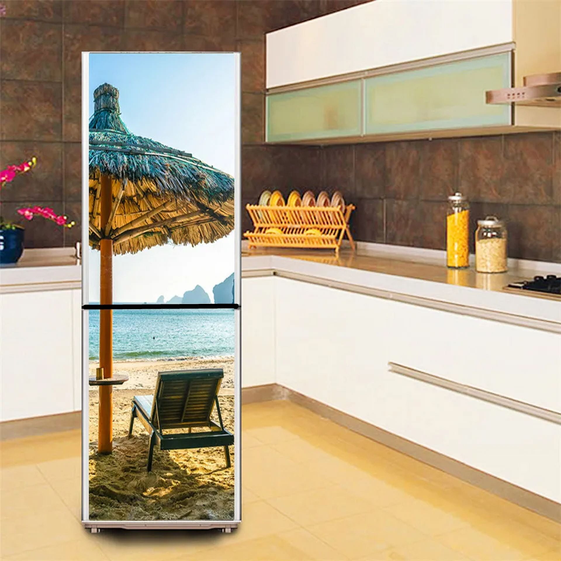 Ocean Beach Refrigerator Wrap Self Adhesive Hawaii Sea Coconut Tree ...