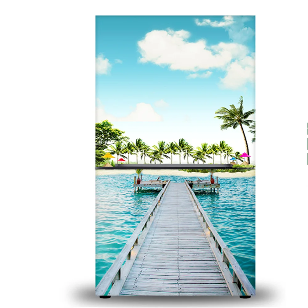 Ocean Beach Refrigerator Wrap Self Adhesive Hawaii Sea Coconut Tree ...