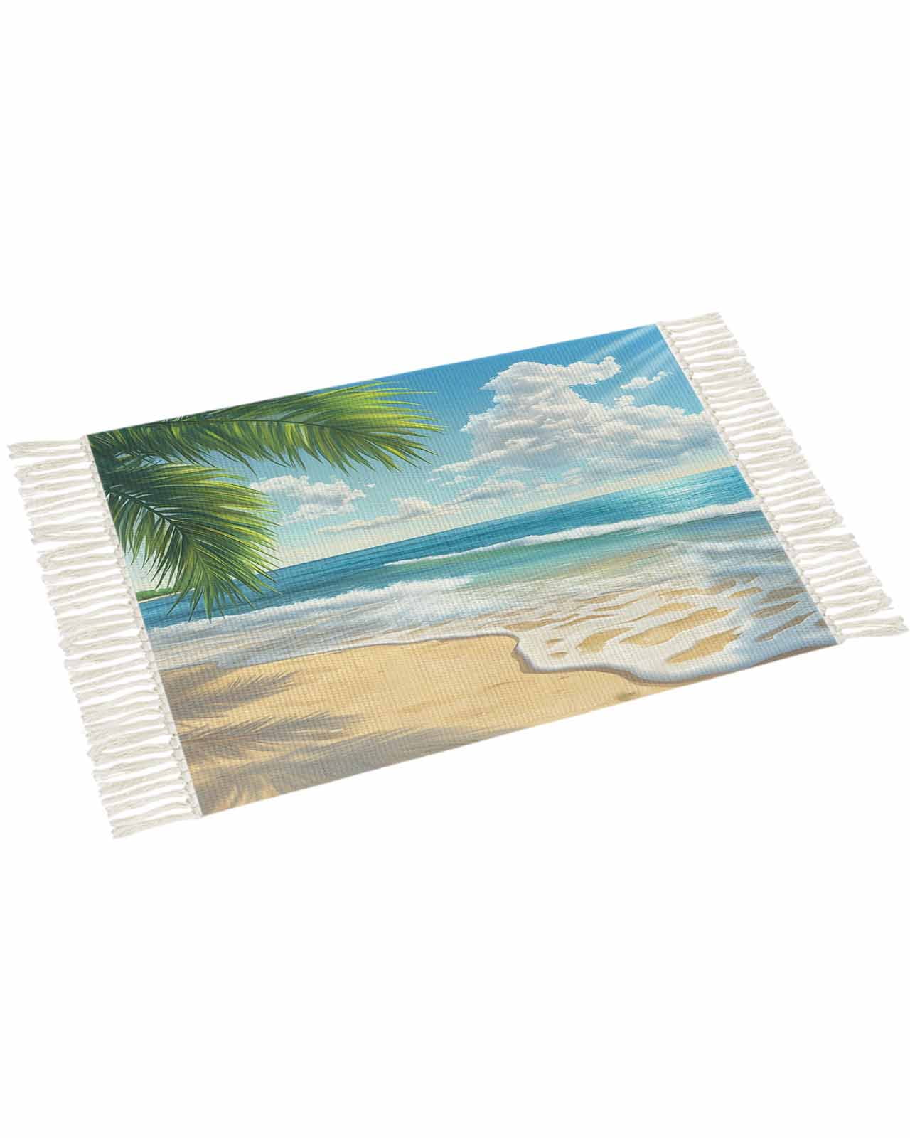 Ocean Beach Runner Rug for Hallway 3x5ft, Palm Trees Washable Runner ...