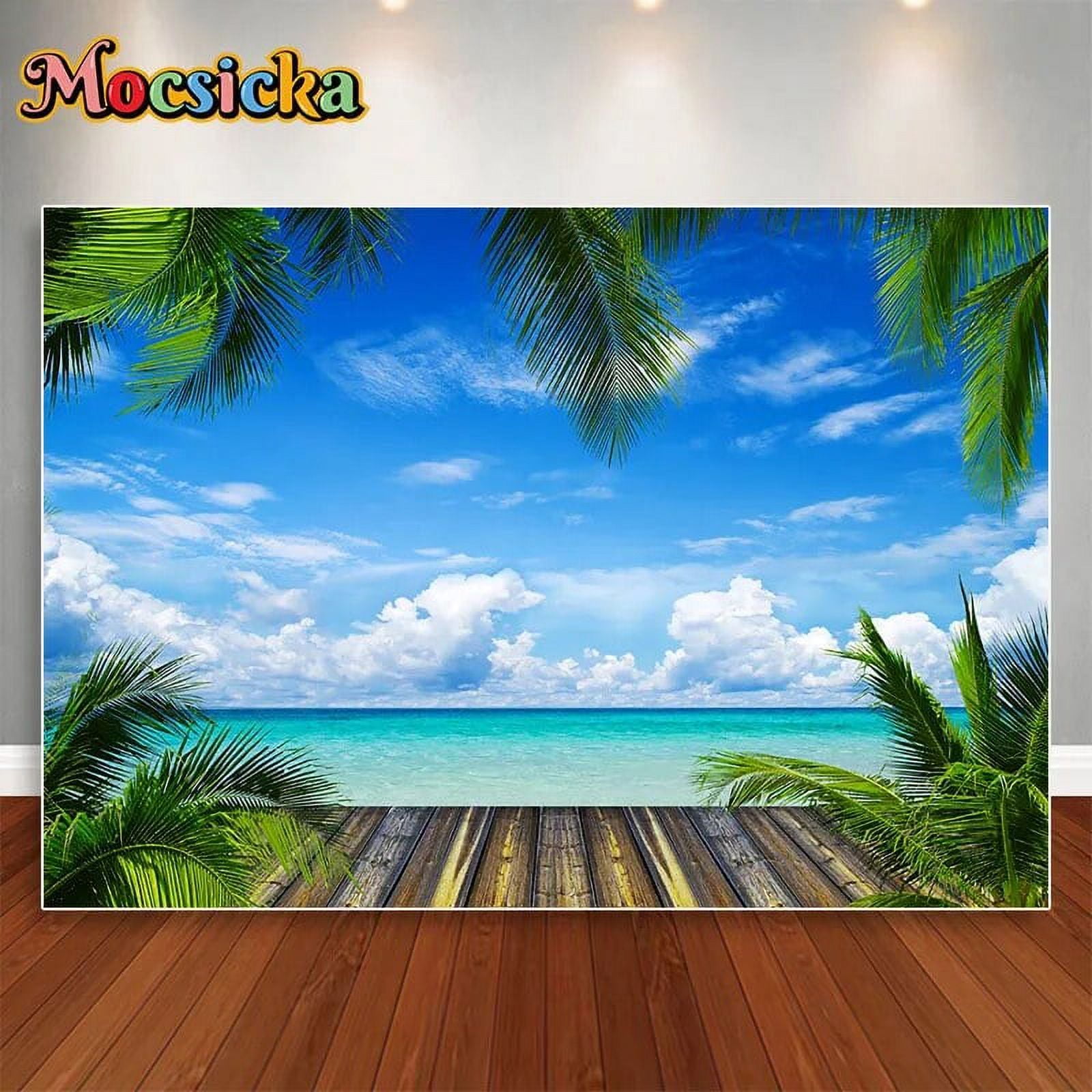 Ocean Beach Sand Photography Backdrop Summer Seaside Palm Tree Ship ...