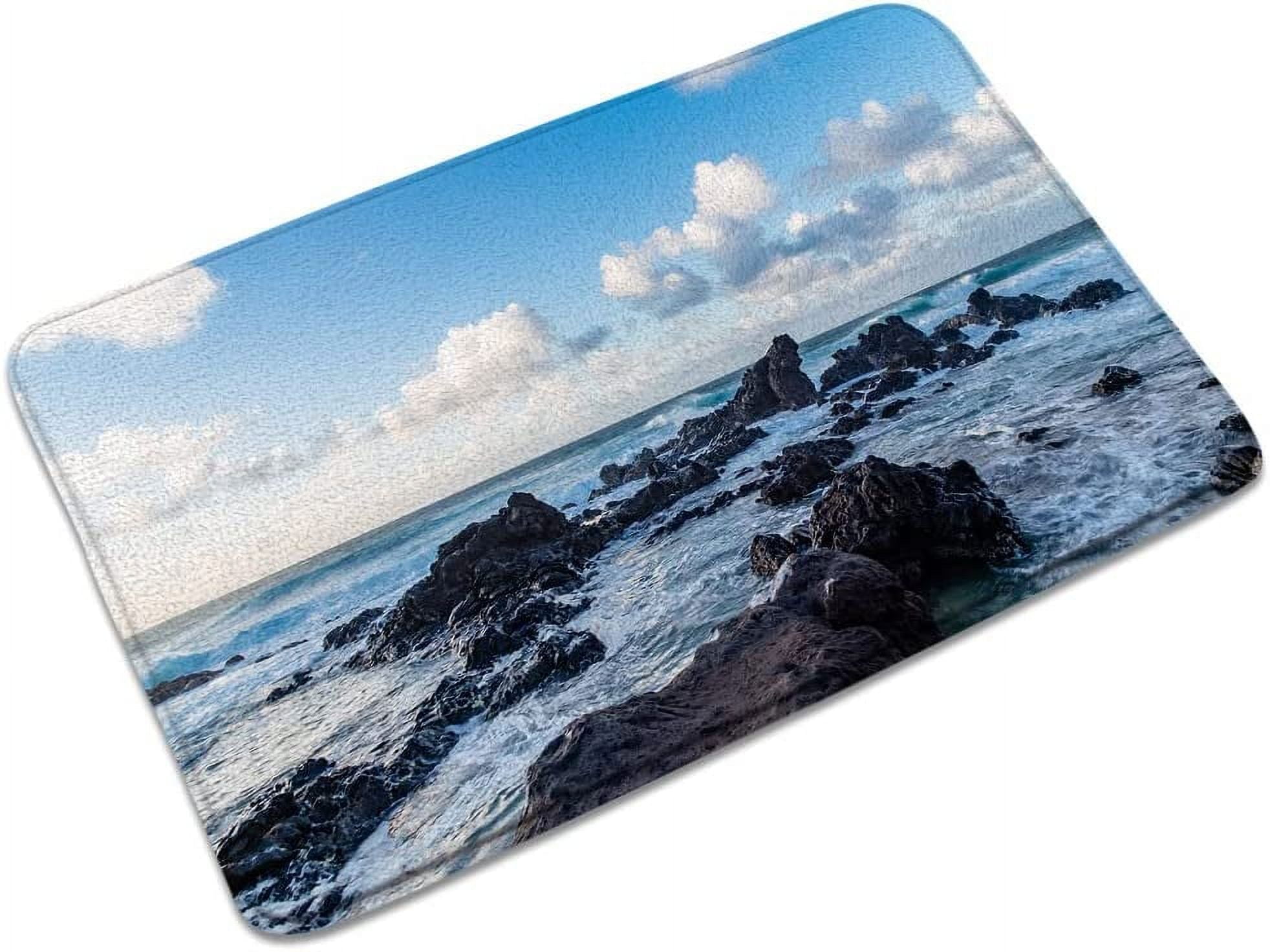 Ocean Beach Scenery Bath Mats for Bathroom Reef Blue Sky Sea Coastal ...
