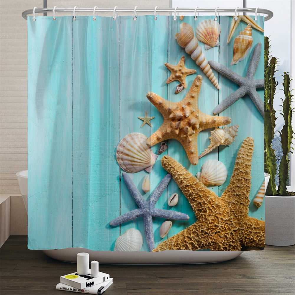Ocean Beach Scery Waterproof Shower Curtains 3D Printed Sea Wave Blue ...