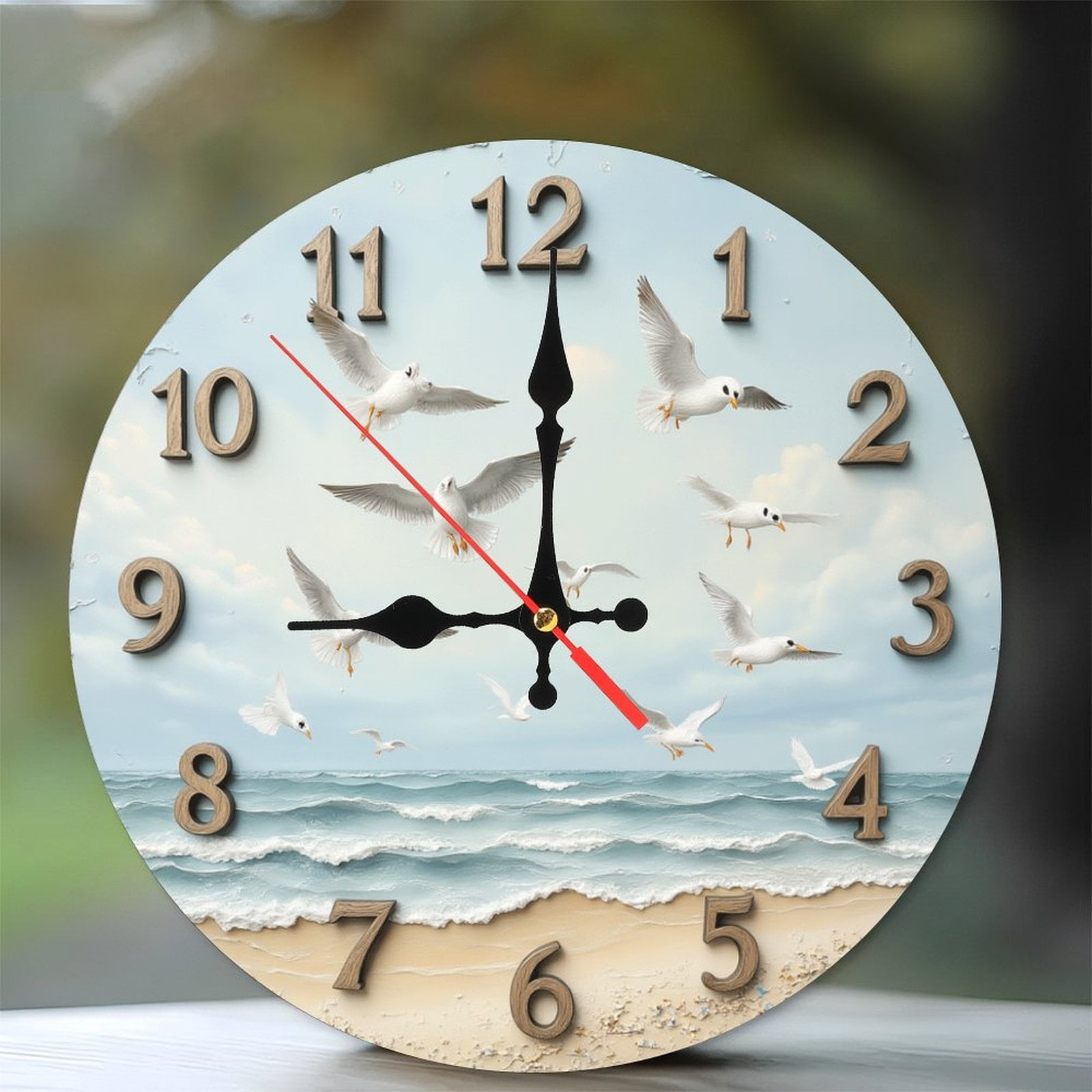 Ocean Beach Seagull Wall Clock Home Decor 10-Inch Silent Wooden Wall ...
