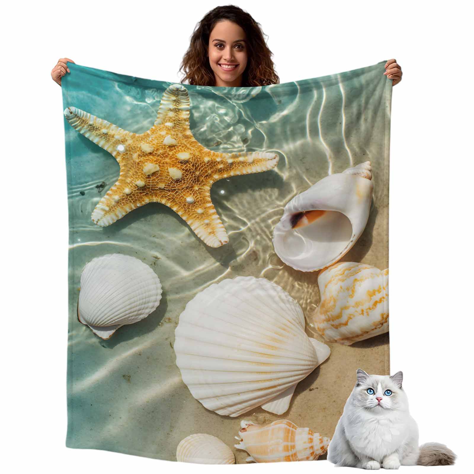 Ocean Beach Seashell Starfish Throw Blanket Flannel Fleece Throws, Sea ...
