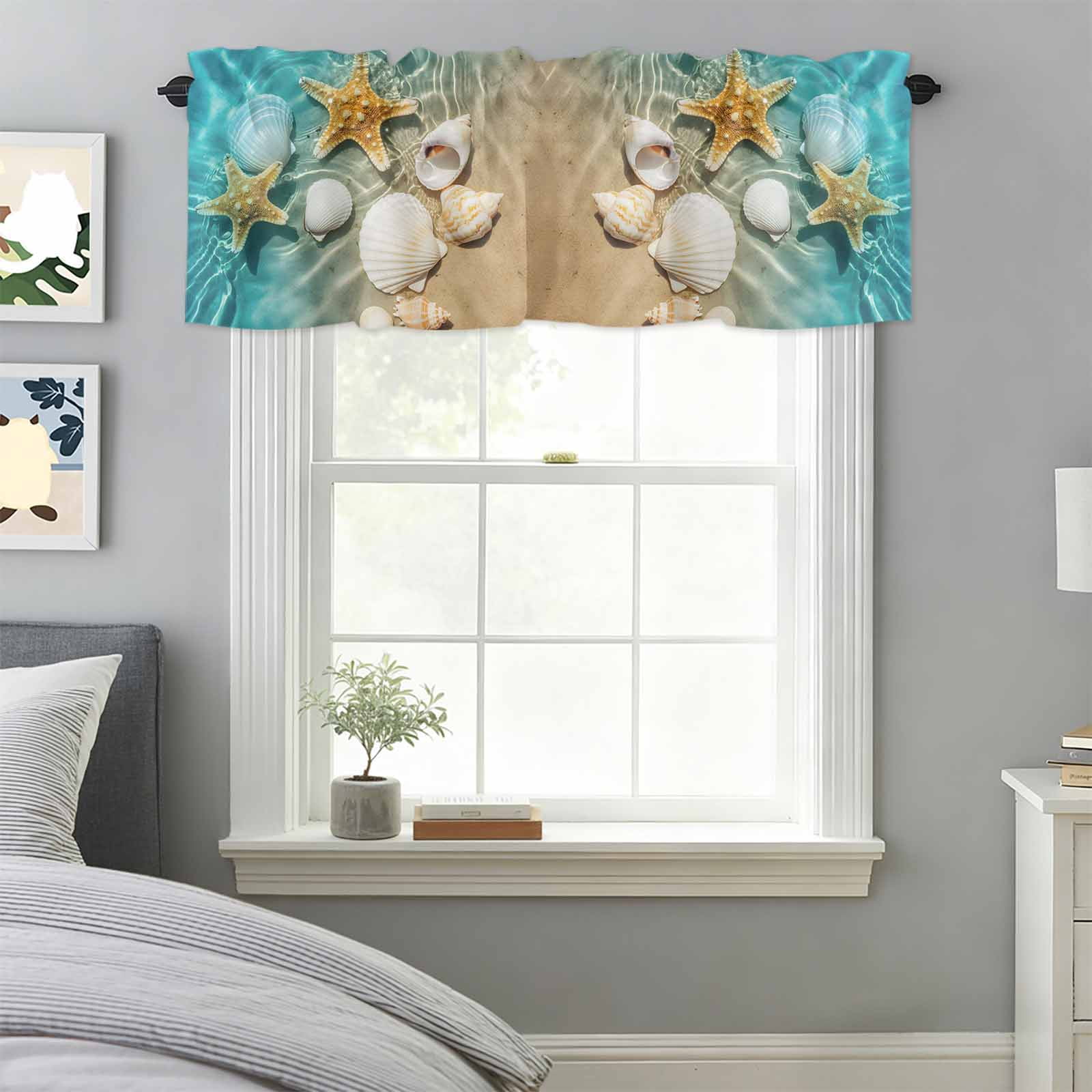 Ocean Beach Seashell Starfish Valances for Windows,Rod Pocket Valance ...