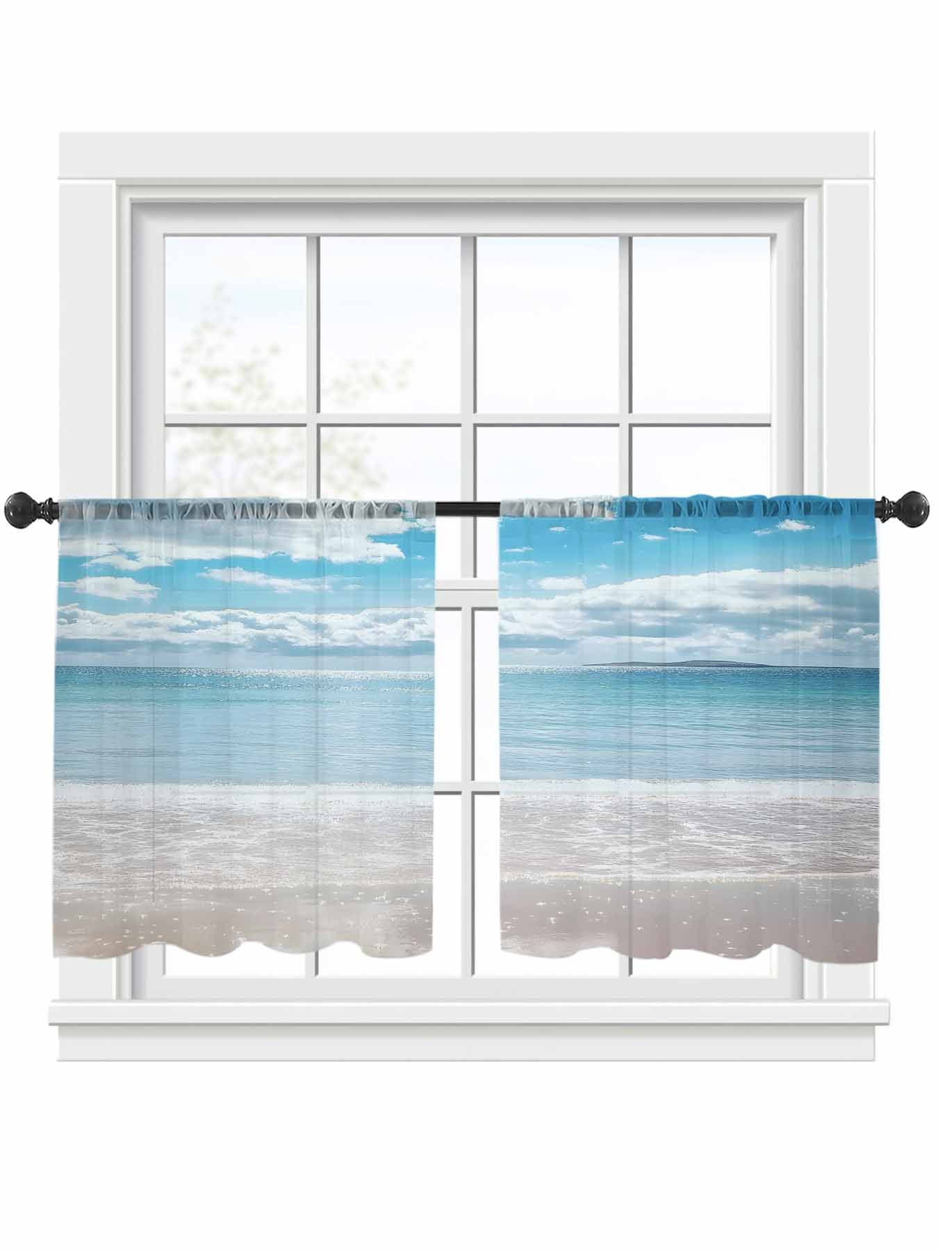 Ocean Beach Sheer Curtains 45 Inch Length 2 Panels Set, Semi ...