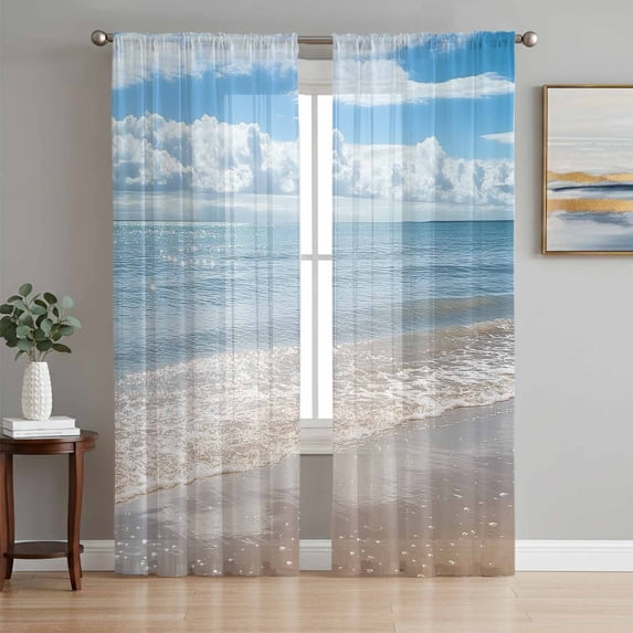 Ocean Beach Sheer Curtains 72 Inch Length 2 Panels Set, Summer Nature ...