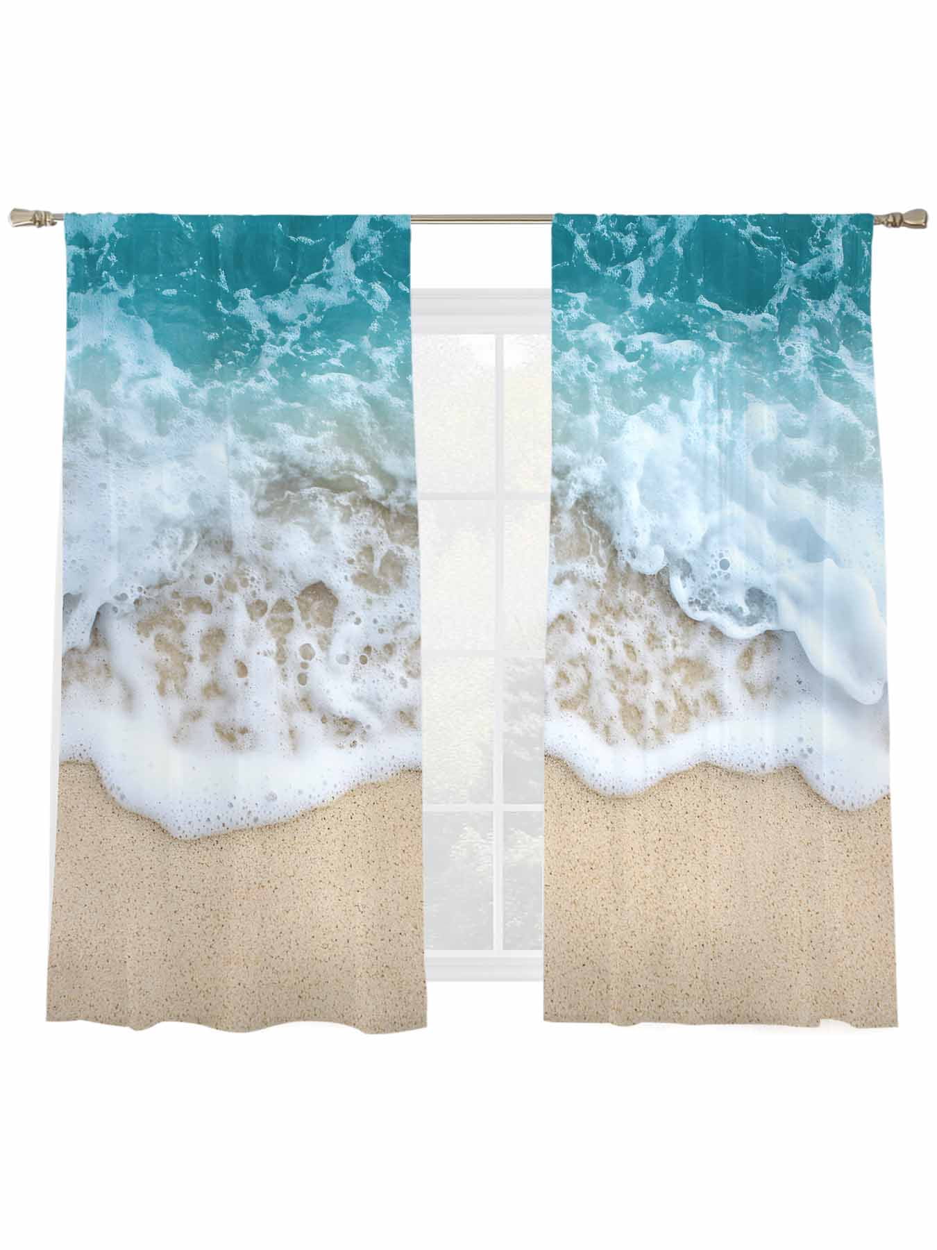 Ocean Beach Sheer Curtains 72 Inch Long 2 Panels, Summer Sand Waves ...