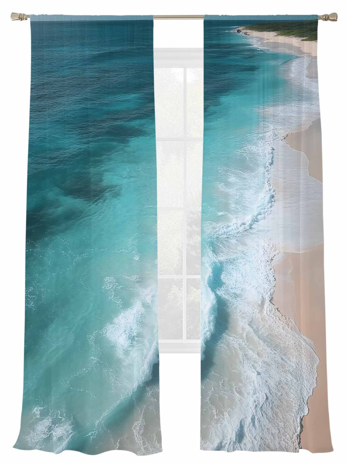 Ocean Beach Sheer Curtains for Living Room Bedroom, Light-filtering ...