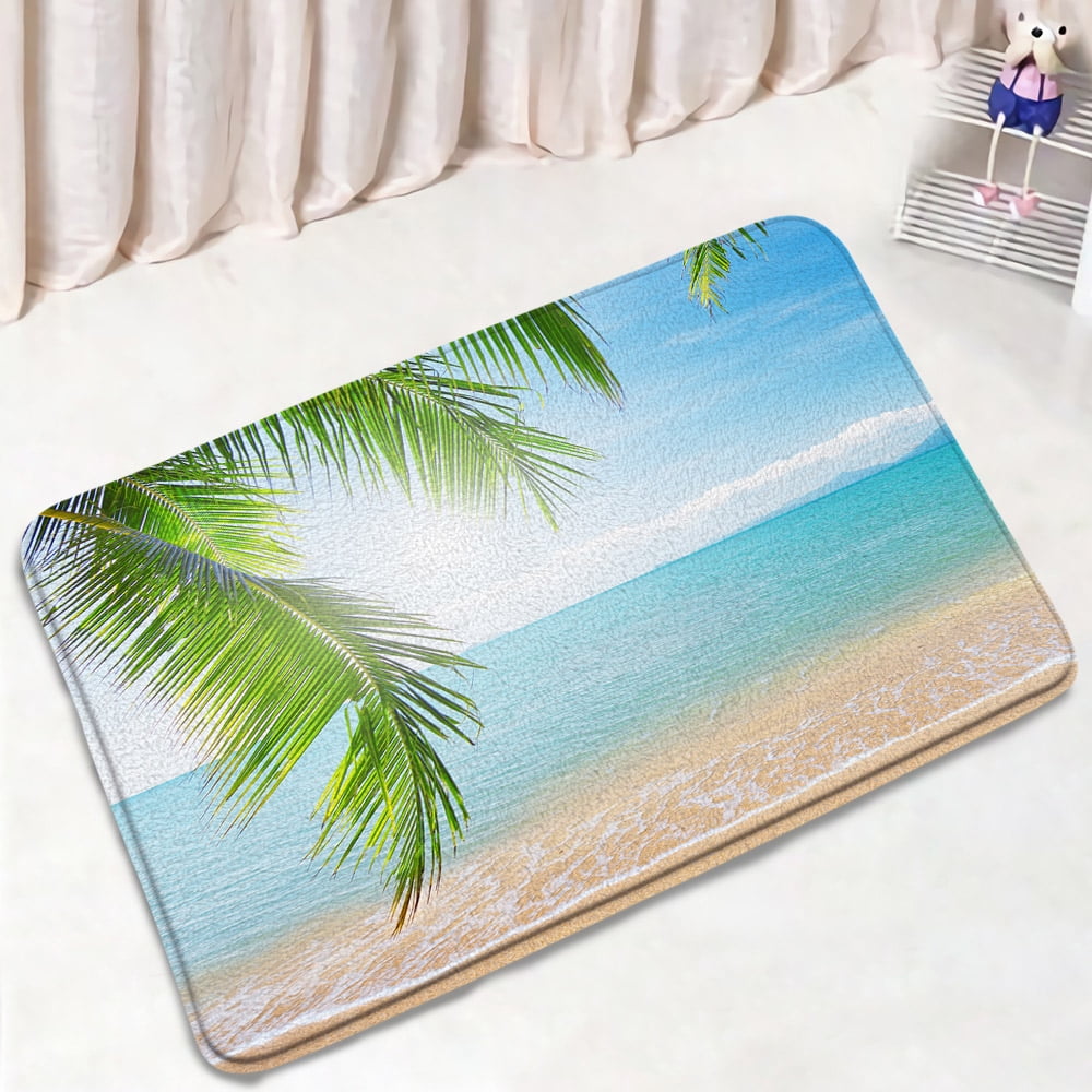 Ocean Beach Shower Curtain Set Seaside Coconut Tree Hawaiian Nature ...