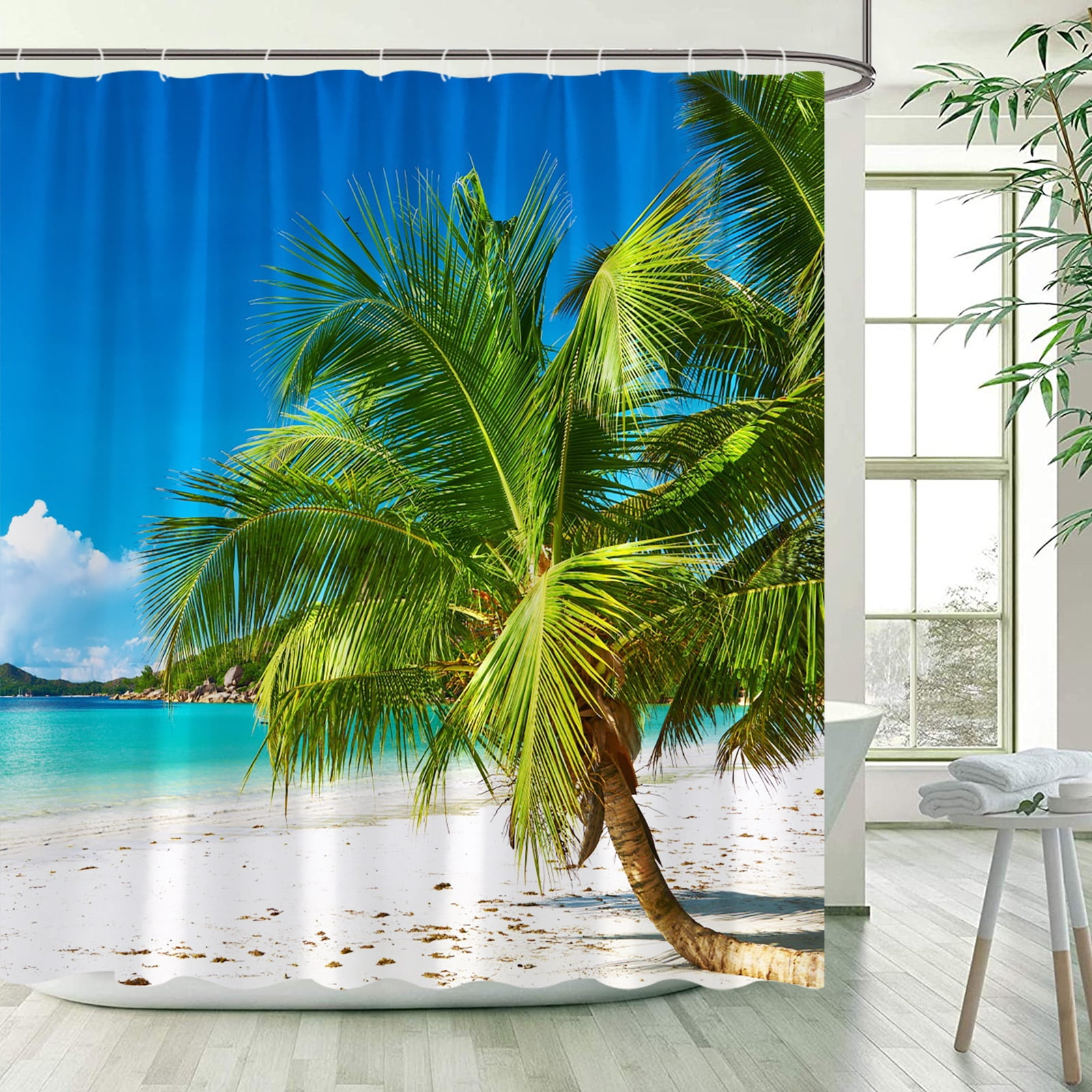 Ocean Beach Shower Curtains Tropical Coconut Tree Hawaiian Nature ...