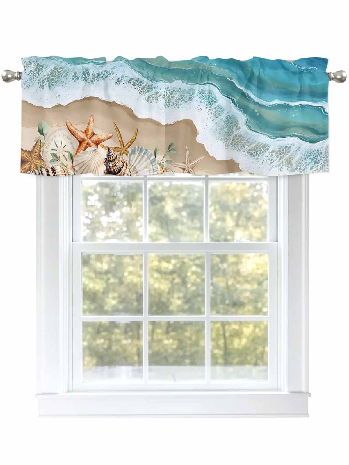 Ocean Beach Spray Valances for Windows, Rod Pocket Kitchen Valance ...