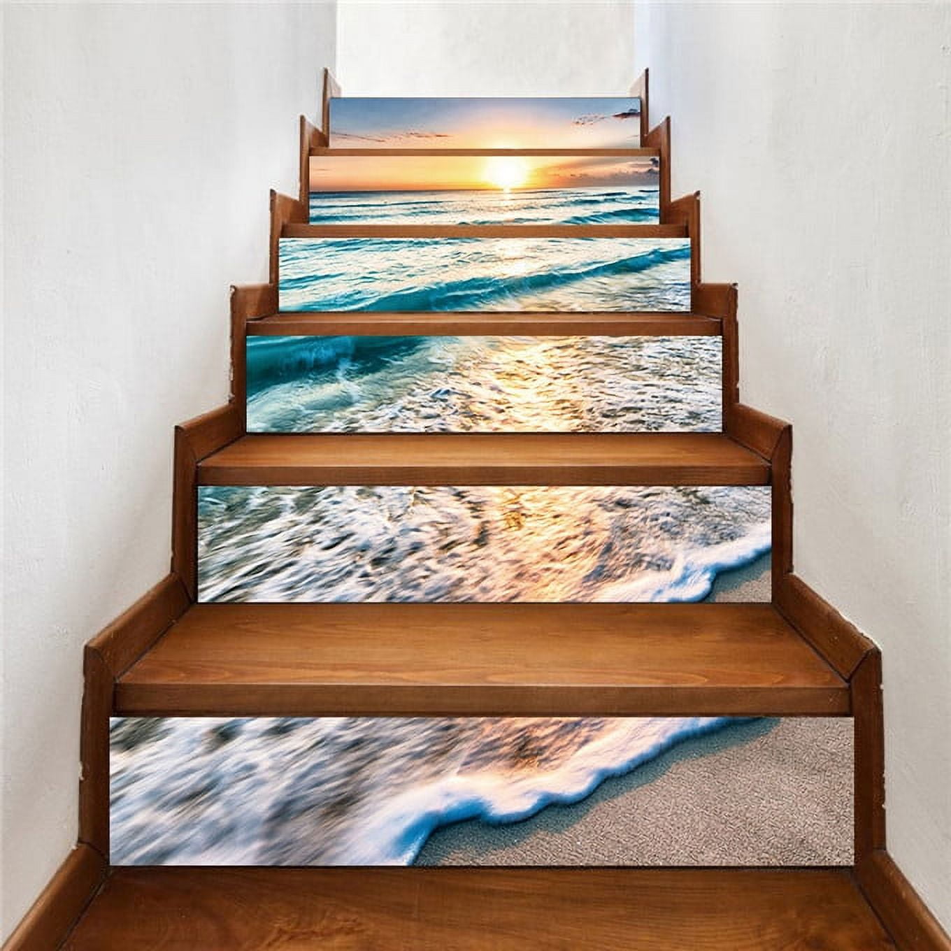 Ocean Beach Stair Stickers Seaside Sunrise Staircase Riser Decals ...
