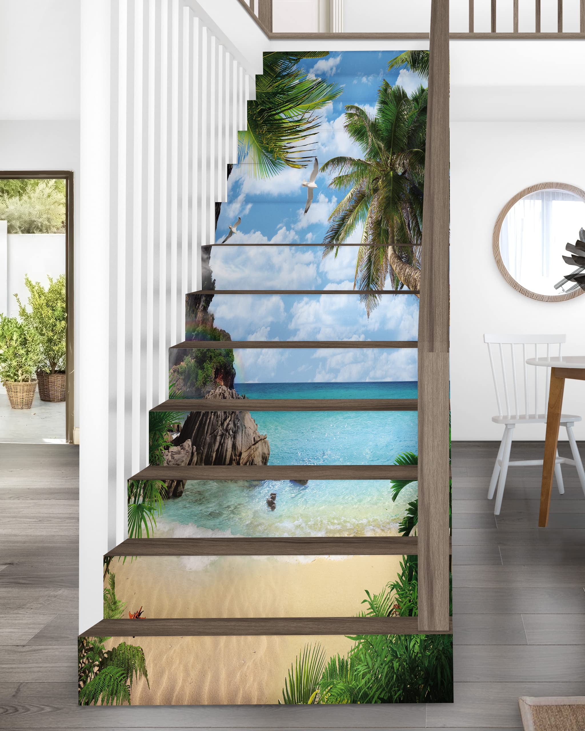 Ocean Beach Stair Stickers Seaside Sunrise Staircase Riser Decals ...