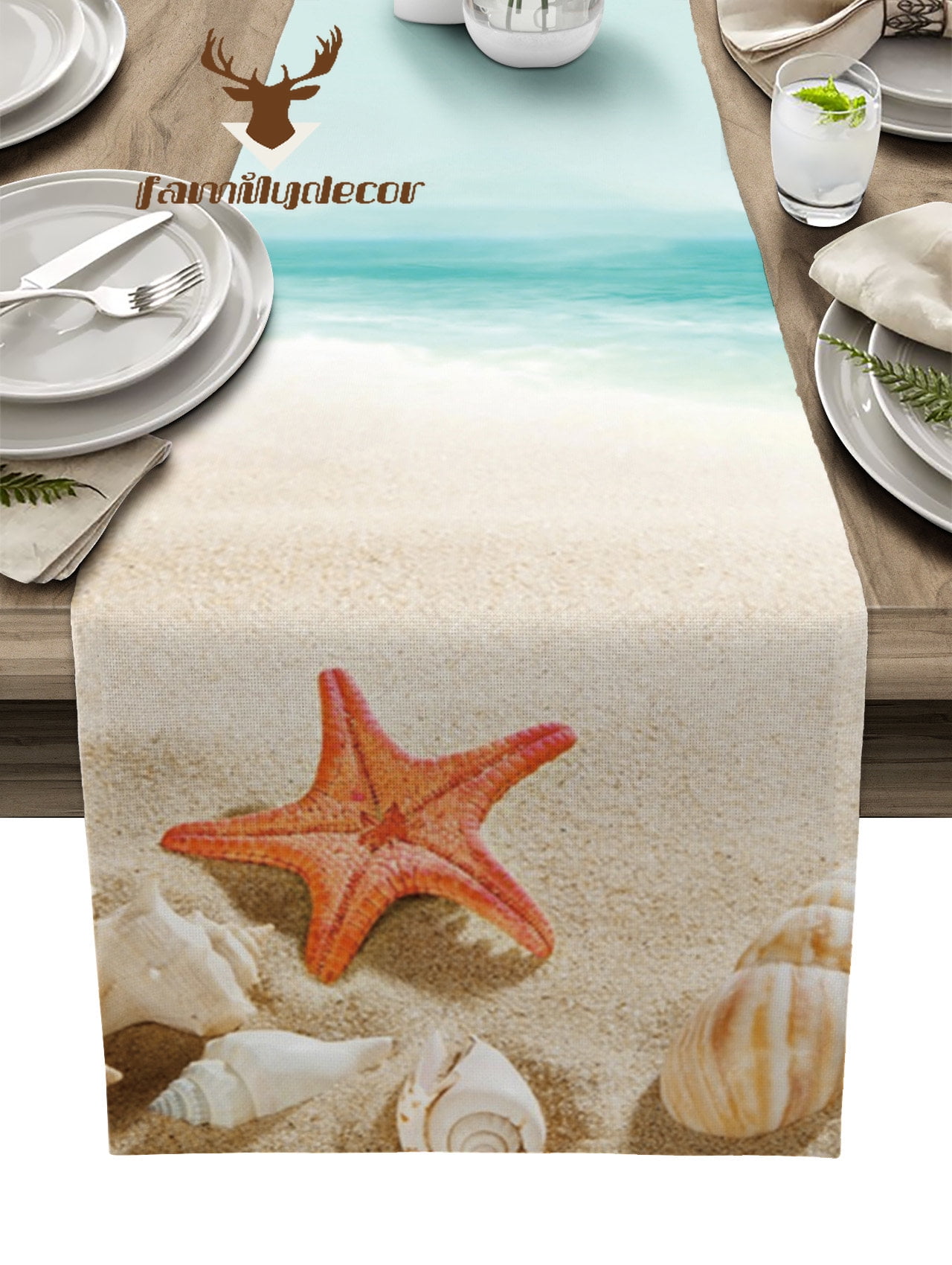 Ocean Beach Star Shell Table Runner Home Wedding Table Flag Mat Table ...