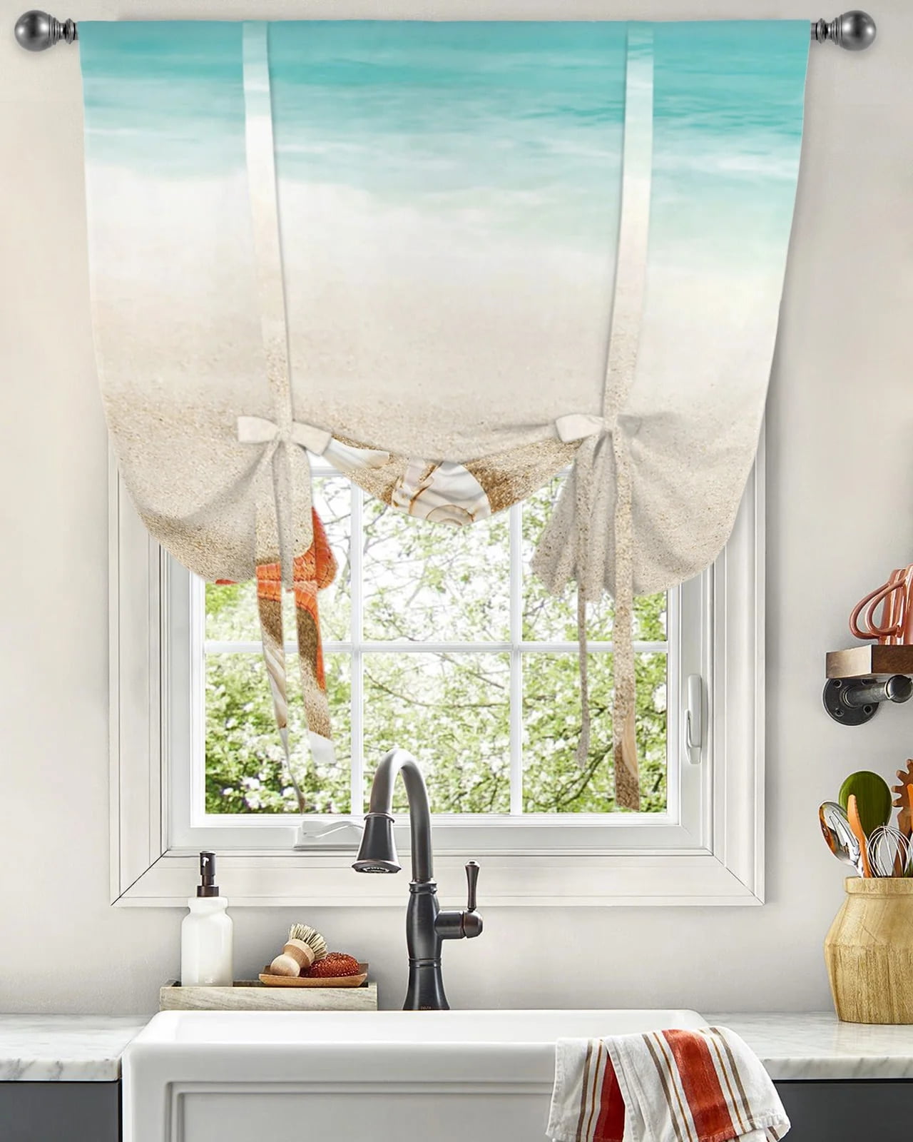 Ocean Beach Star Shell Window Curtain Tie Up Curtains for Kitchen ...