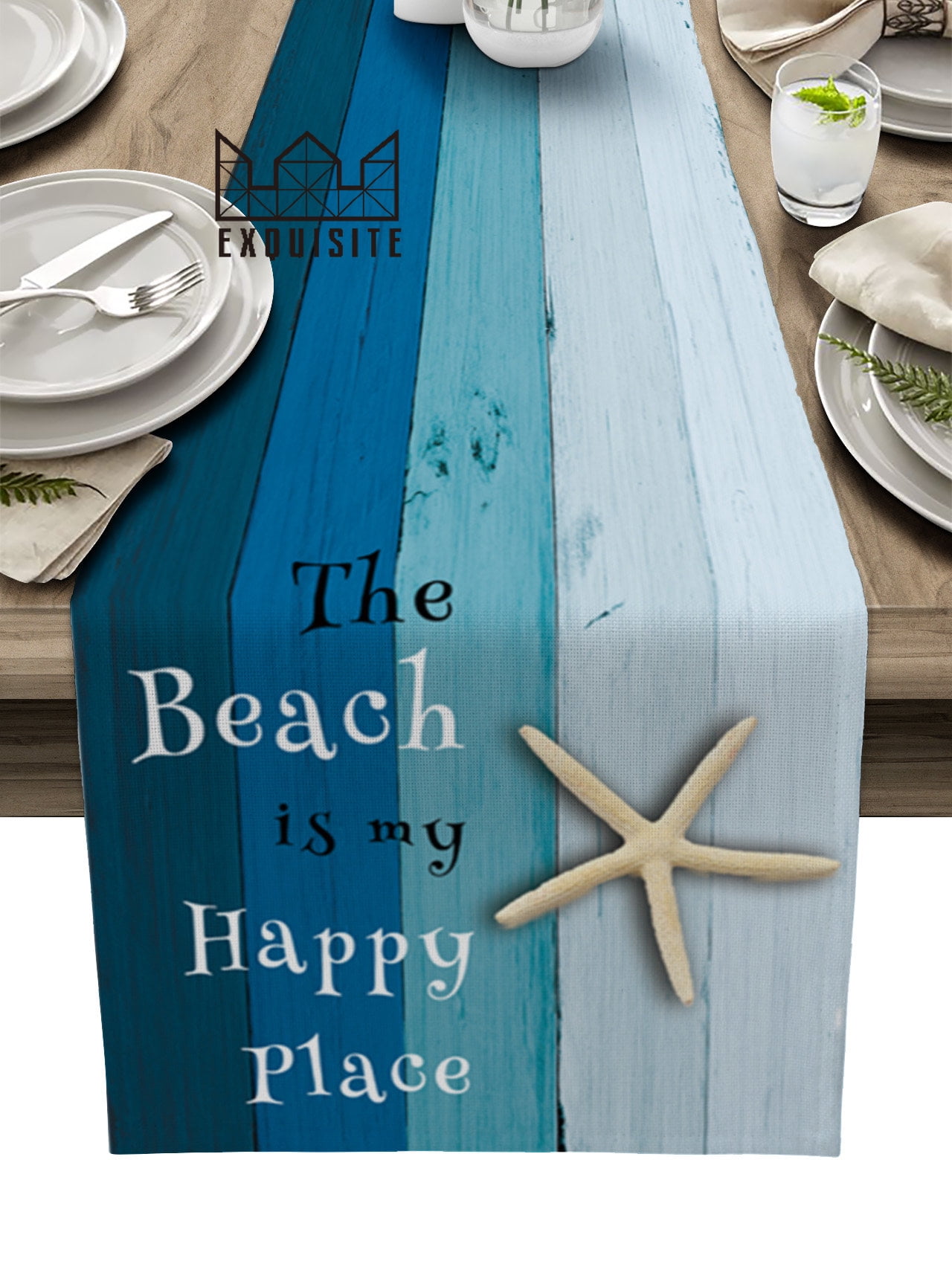 Ocean Beach Star Wood Grain Wedding r Table Runners Coffee Table ...