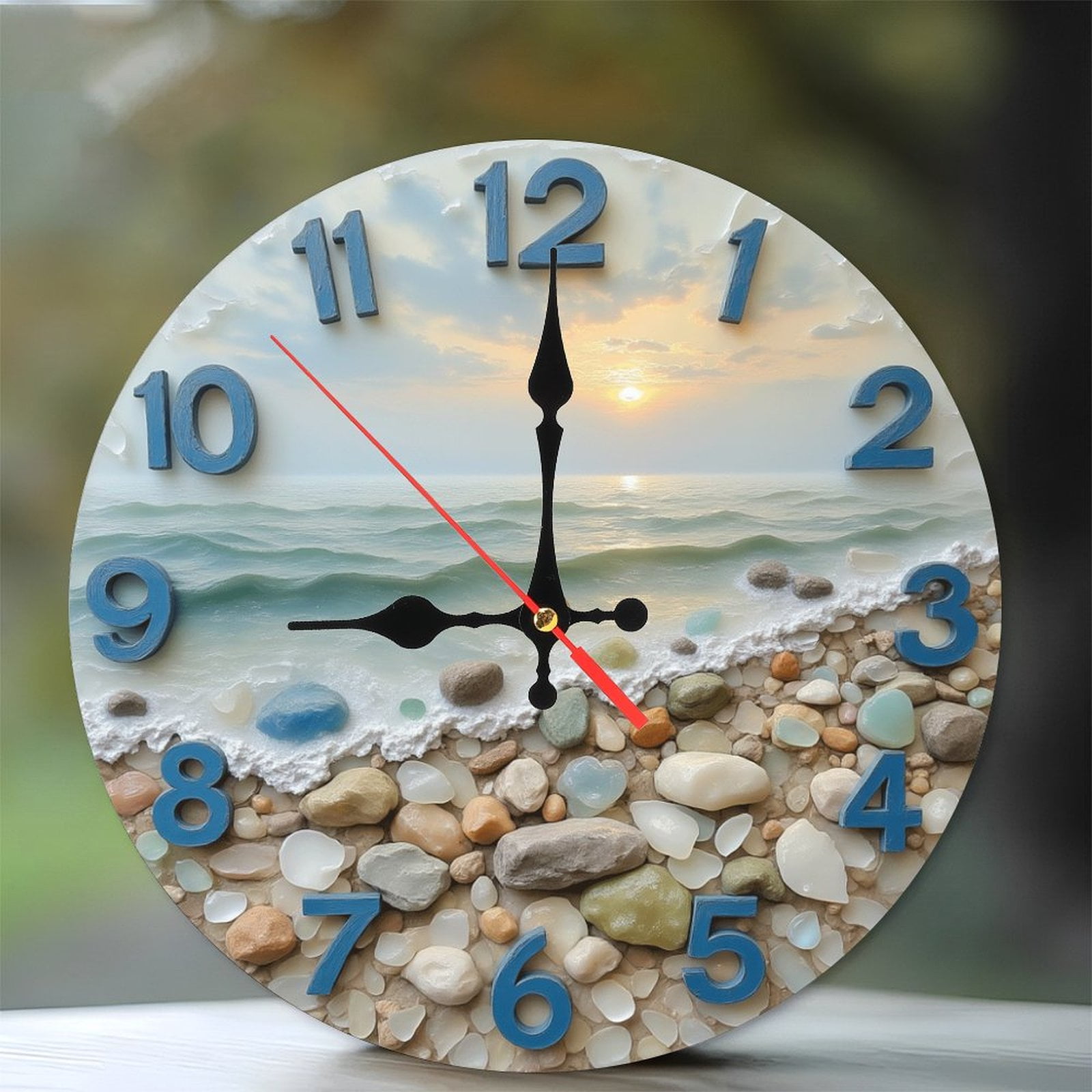Ocean Beach Sunset Pebble Wall Clock Decor 10-Inch Silent Wooden Wall ...