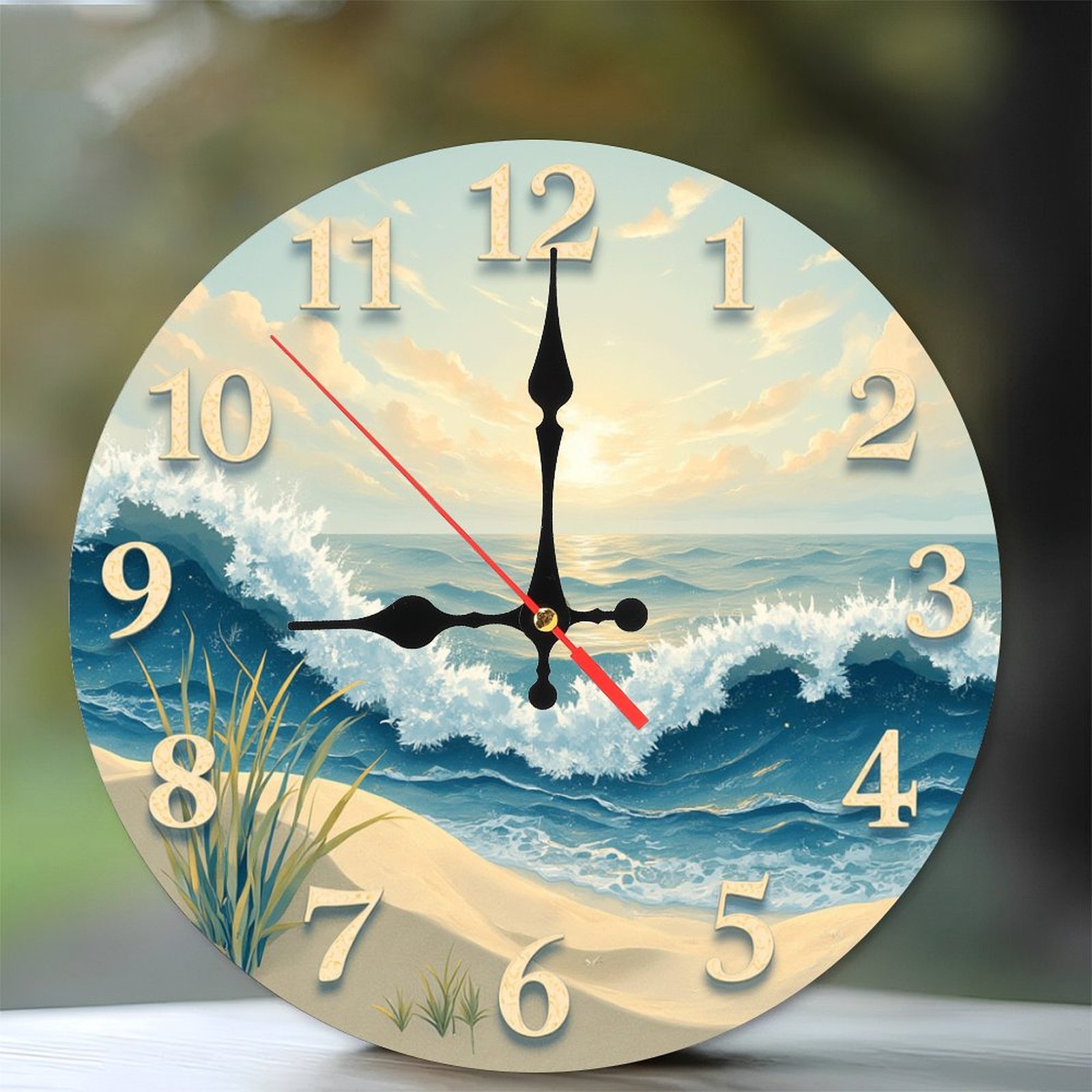 Ocean Beach Sunset Wall Clock Decor 10-Inch Silent Wooden Wall Clock ...
