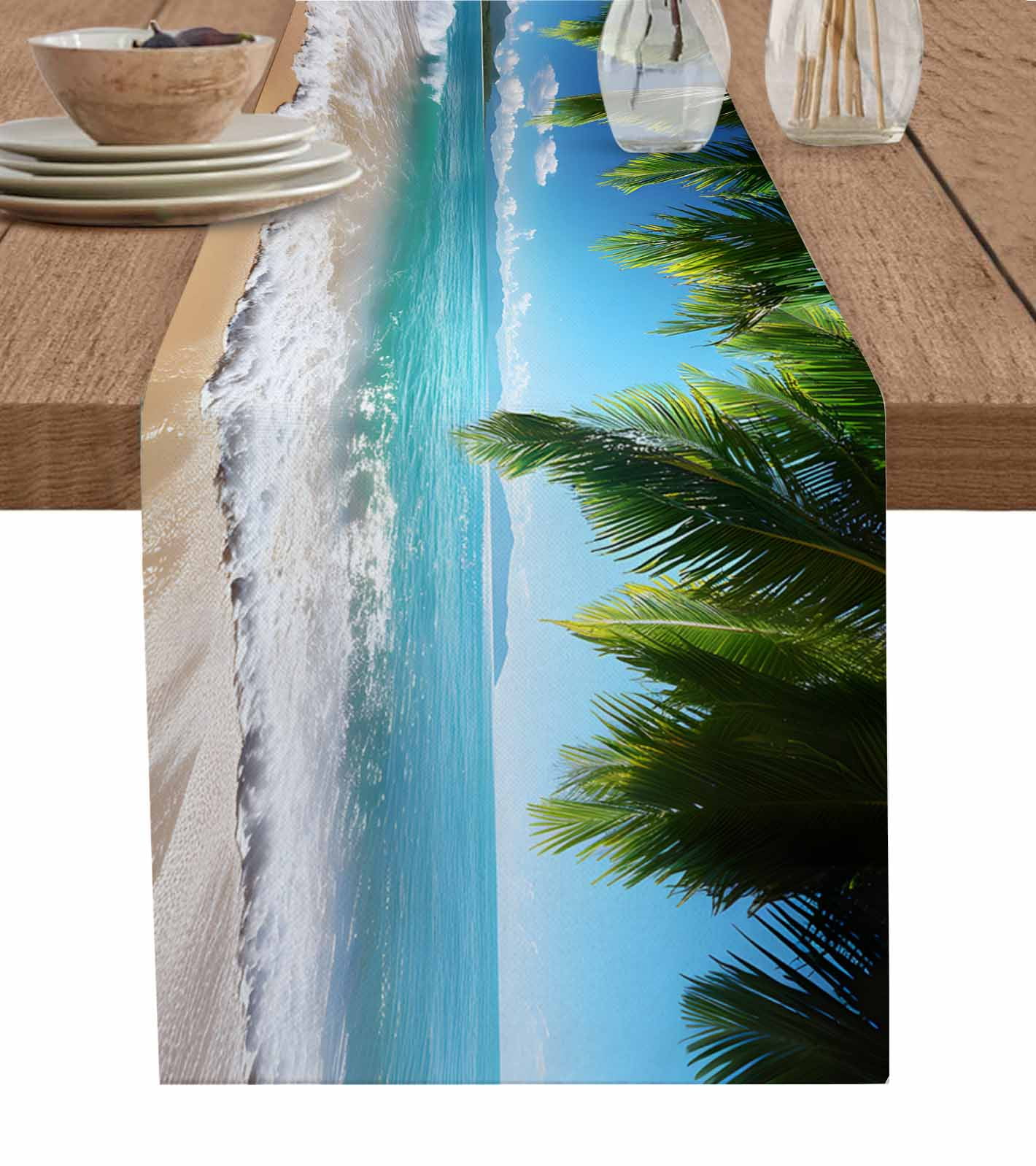 Ocean Beach Table Runner 36 Inches, Palm Trees Summer Tropical Island ...