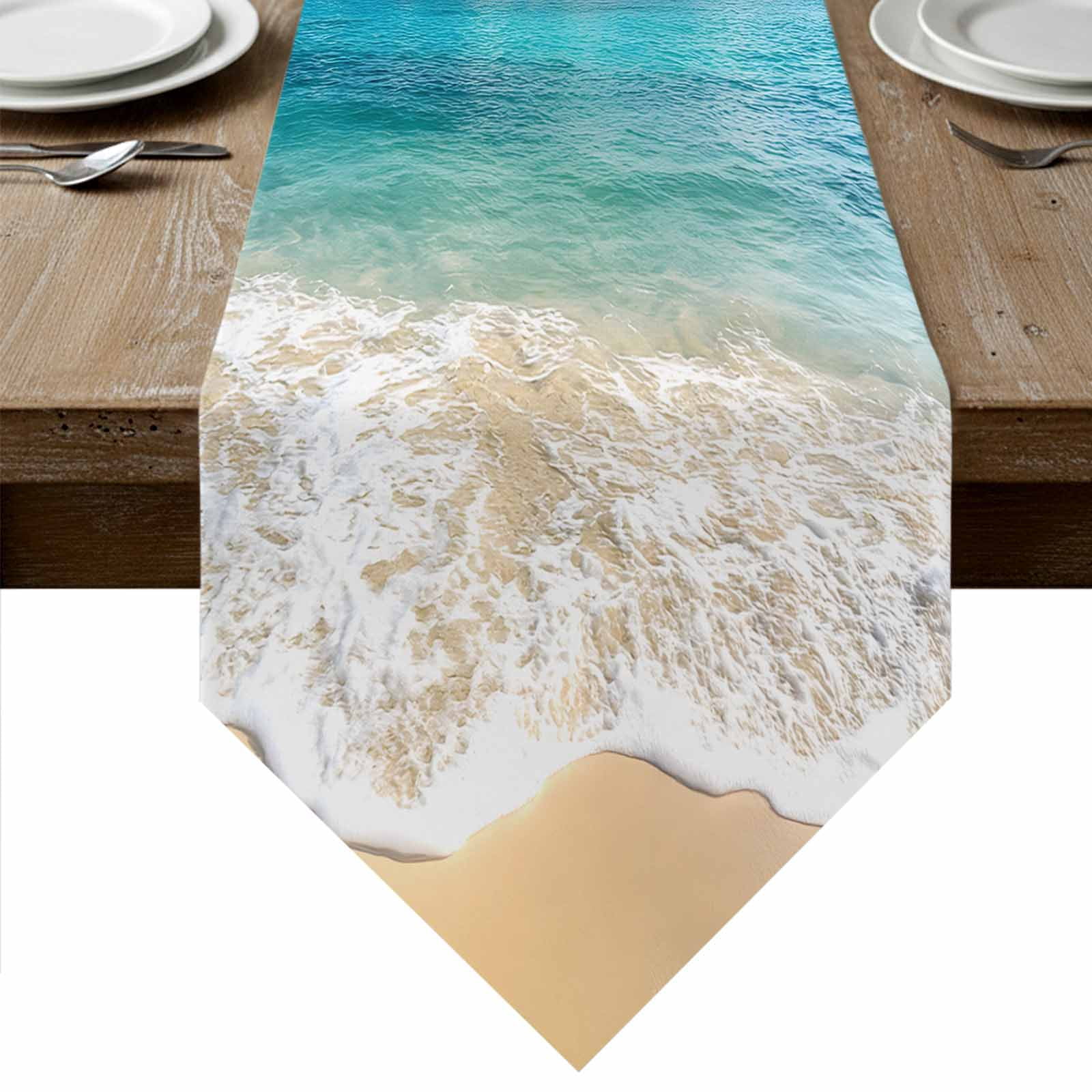 Ocean Beach Table Runner Linen Burlap Table Runner 72 Inches Long Blue ...