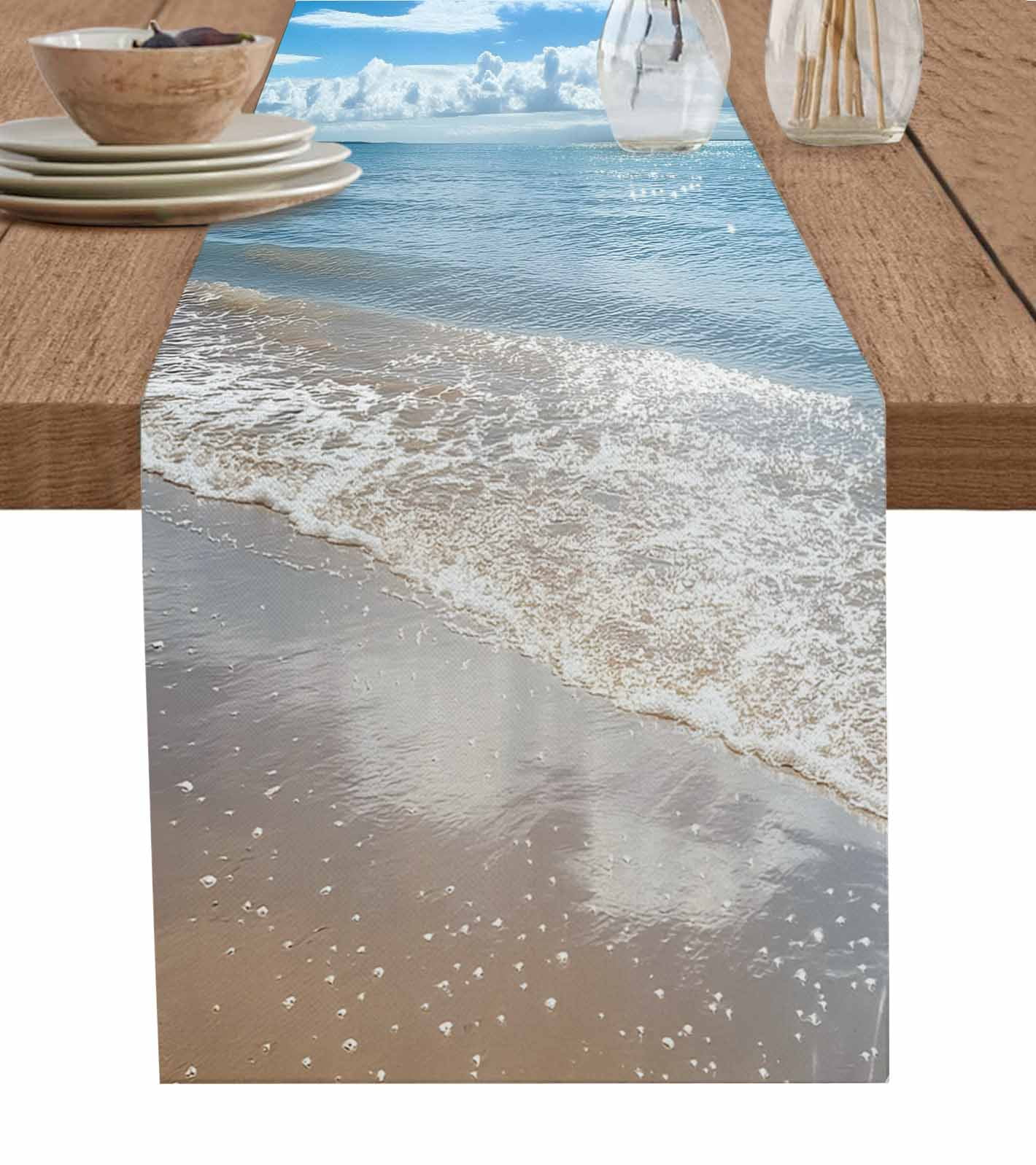 Ocean Beach Table Runner Summer Nature Blue Sea Waves Sky Cloudy ...