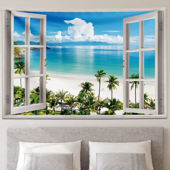 Ocean Beach Tapestry Wall Hanging Blue Sea Tropic Island Paradise ...
