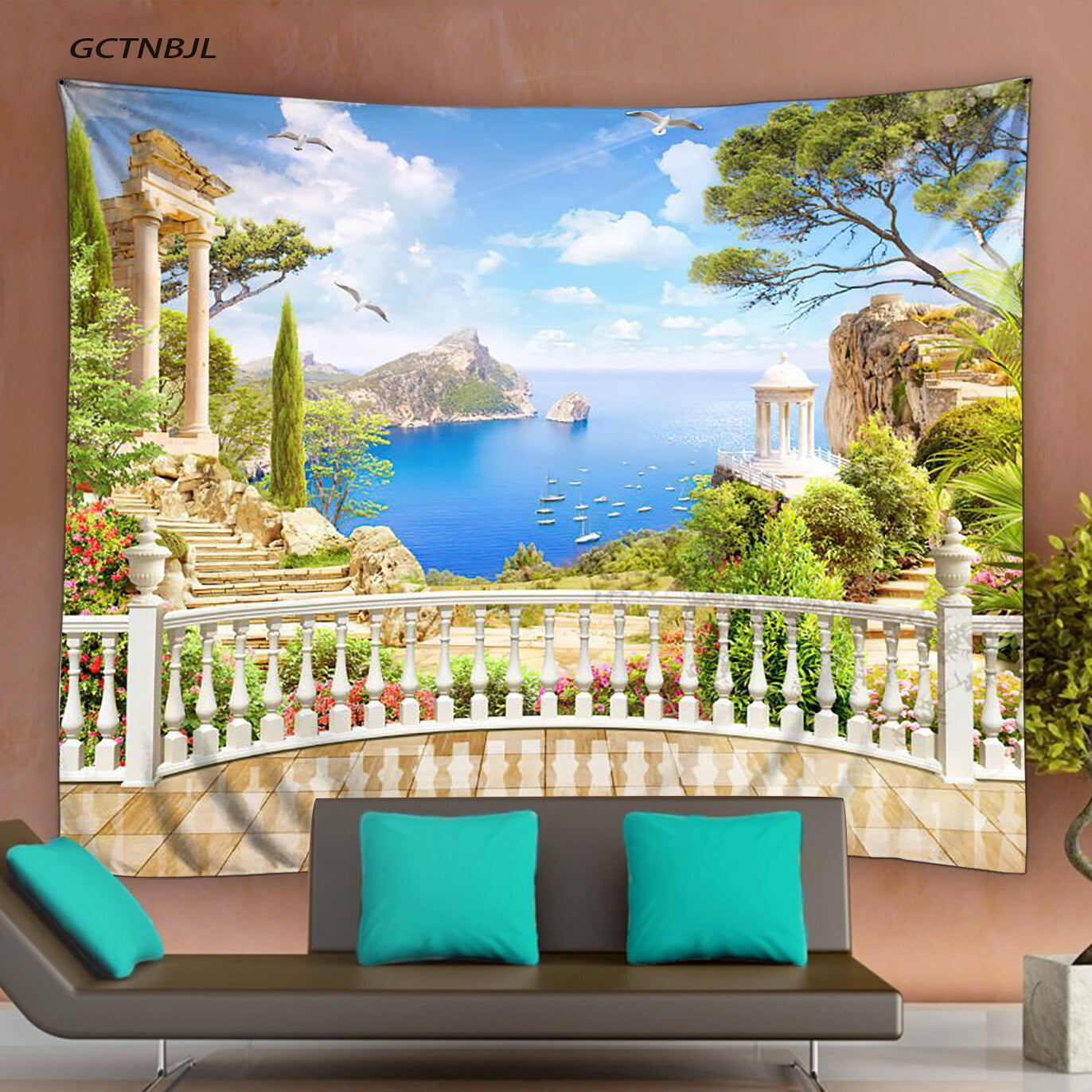 Ocean Beach Tapestry Wall Hanging Sea Coconut Tree Wall Tapestry ...
