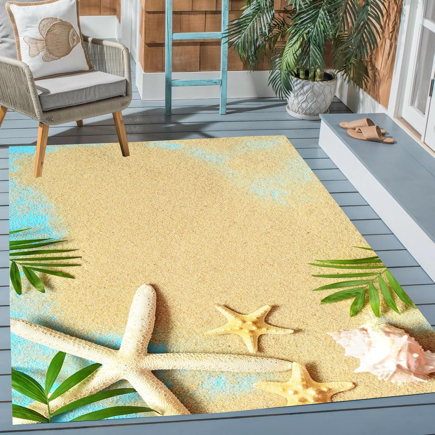 Ocean Beach Theme Indoor Outdoor Area Rug 4'x7' Tropical Waterproof for ...