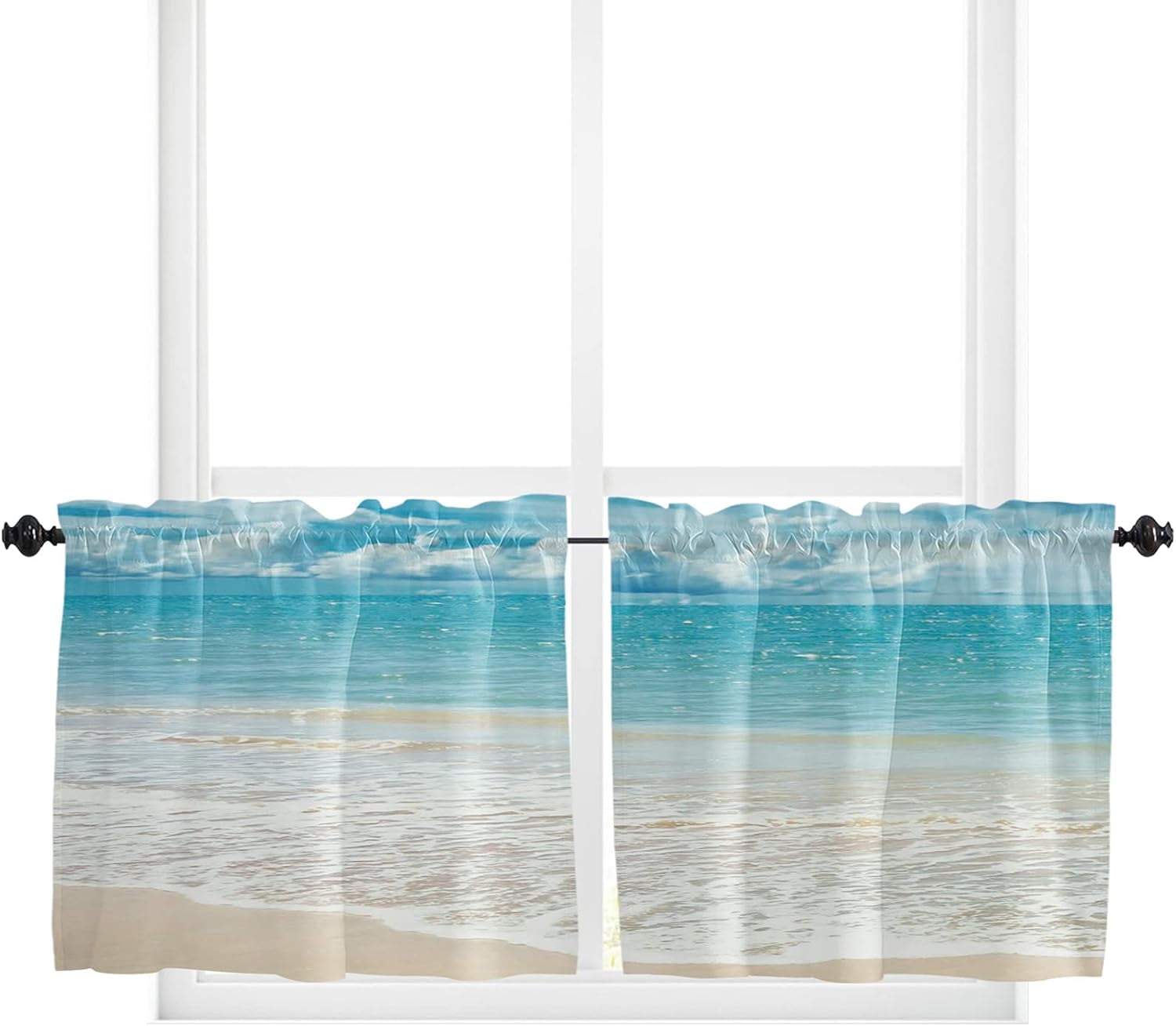 Ocean Beach Theme Kitchen Curtains for Bedrooml Living Room 24 Inch ...