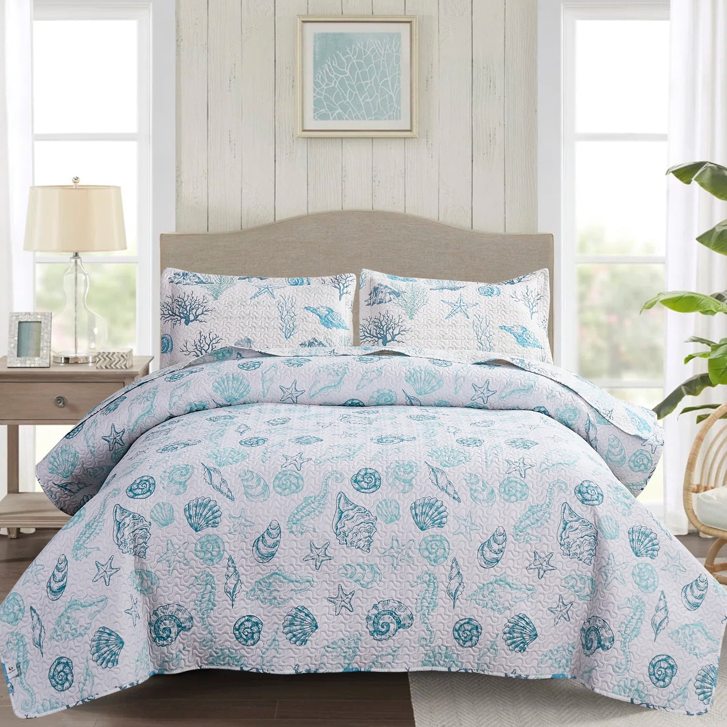 Kebury Ocean Beach Theme Quilts Bedding Set Twin Size Lightweight ...