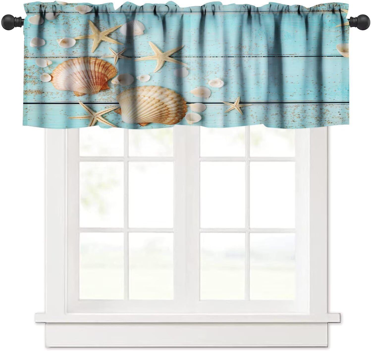 Ocean Beach Theme Window Valance Curtain,Starfish Seashells Coral ...