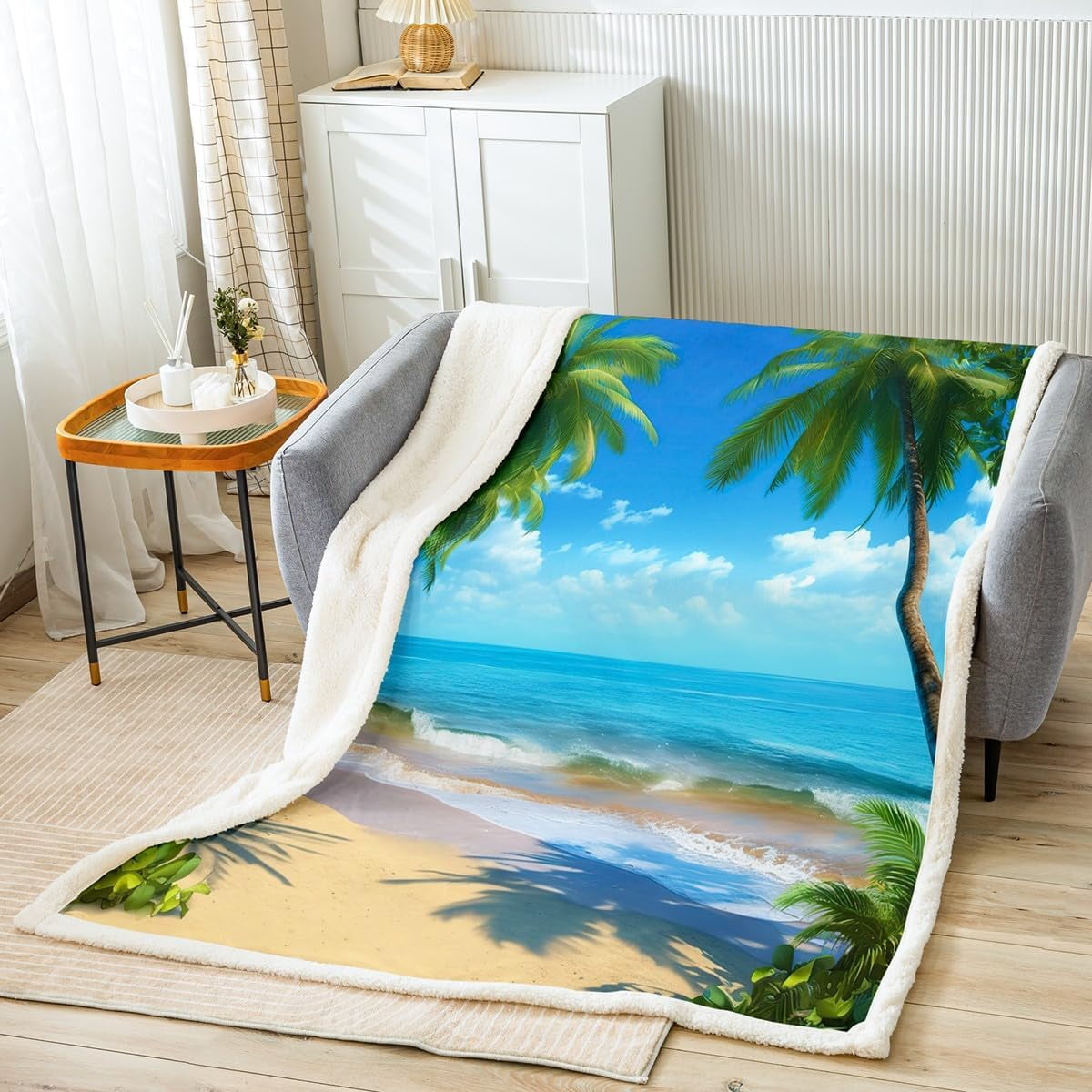 Ocean Beach Themed Fleece Throw Blanket Girls Women Hawaiian Tropical ...