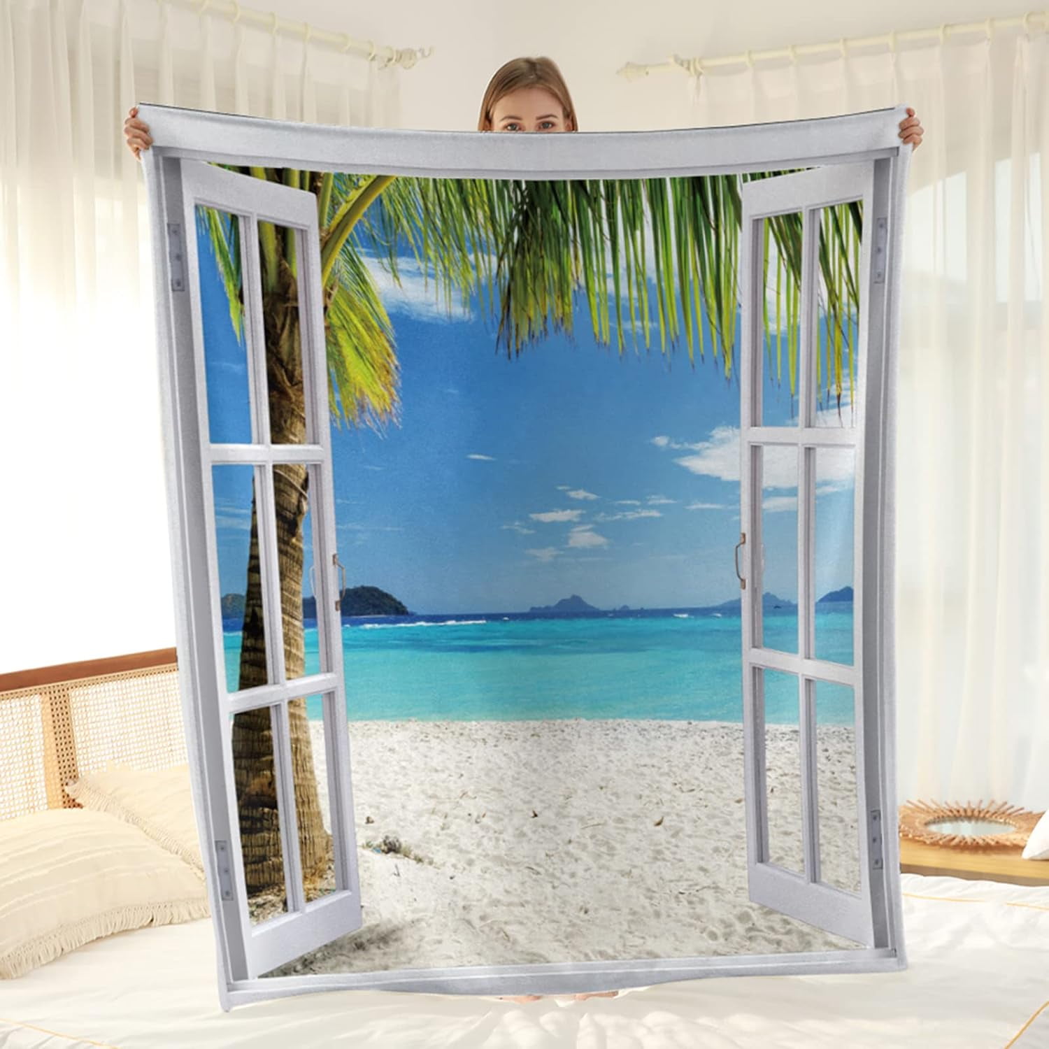 Ocean Beach Throw Blanket Tropical Palm Trees for Dad Father Summer ...