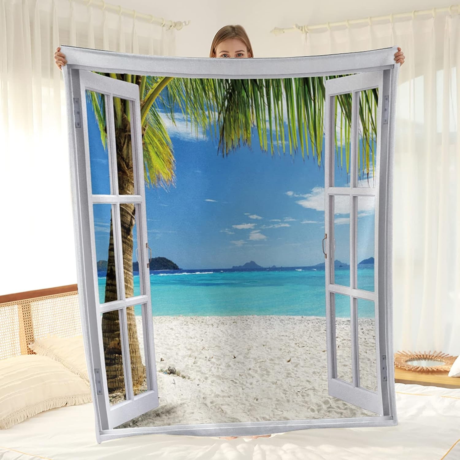 Ocean Beach Throw Blanket Tropical Palm Trees for Dad Father Summer ...