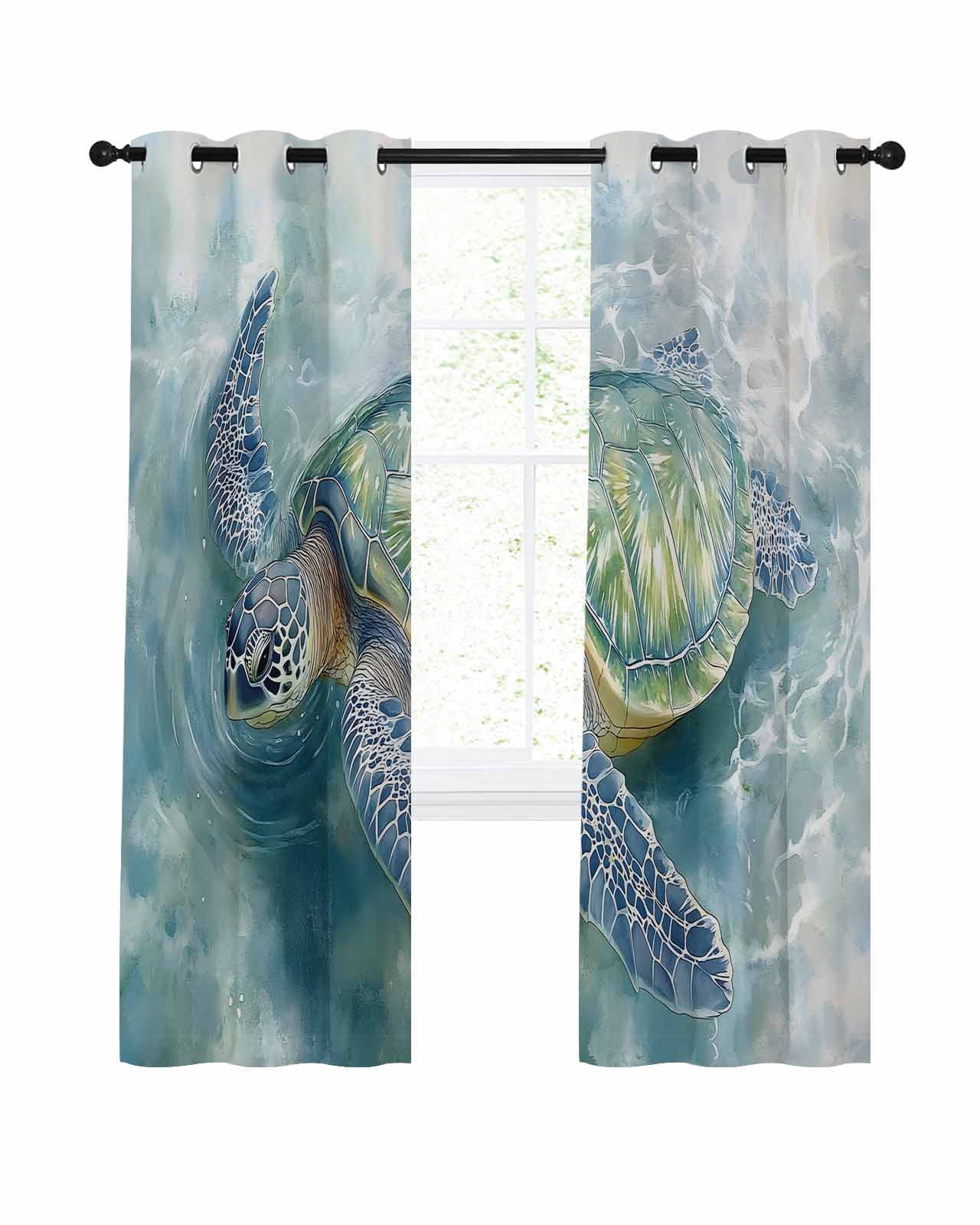 Ocean Beach Turtle Blackout Curtains 84 Inch Length Modern Art Animal ...