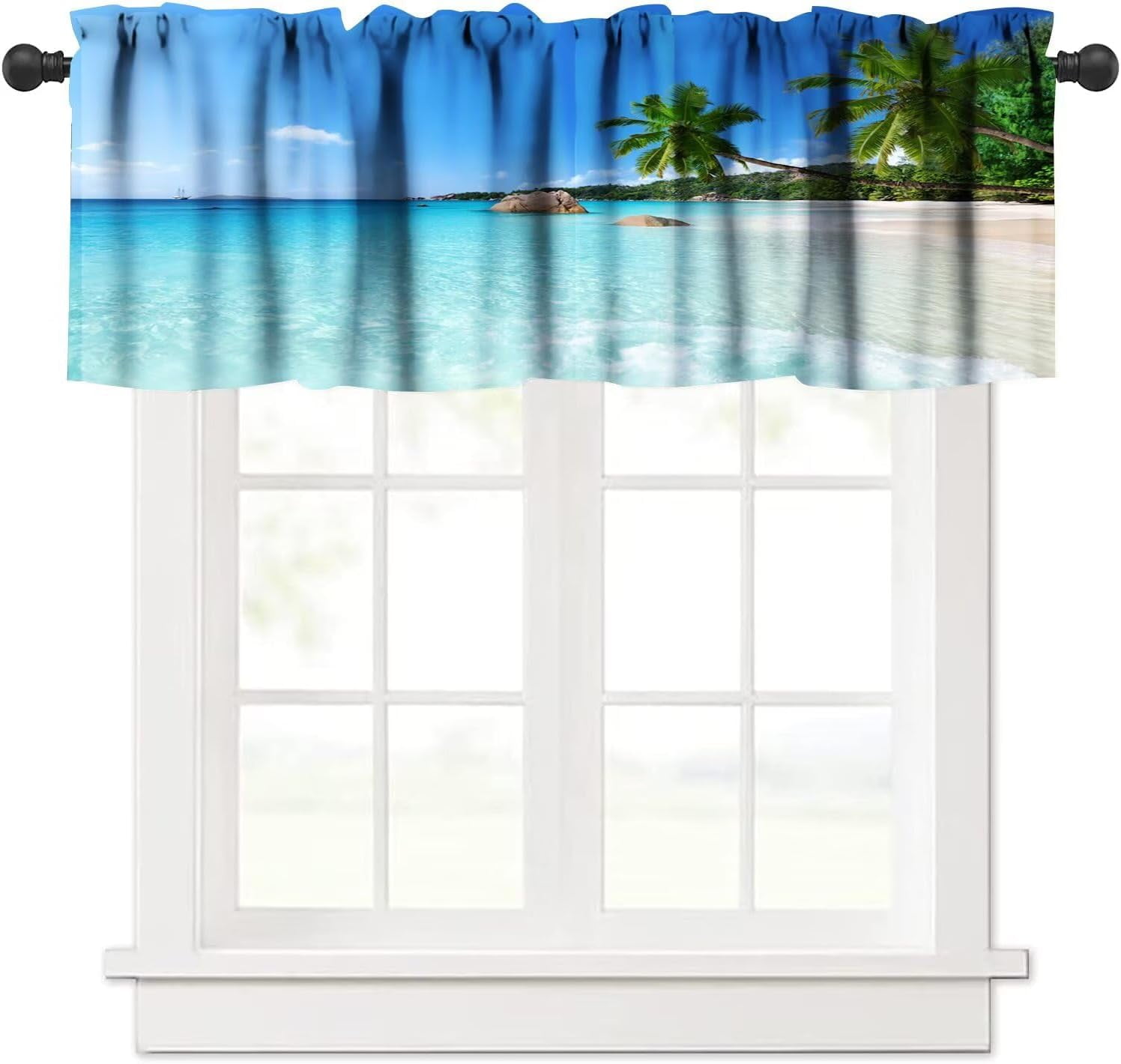 Ocean Beach Valance Curtain Tropic Paradise Beach Coconut Tree Palm ...