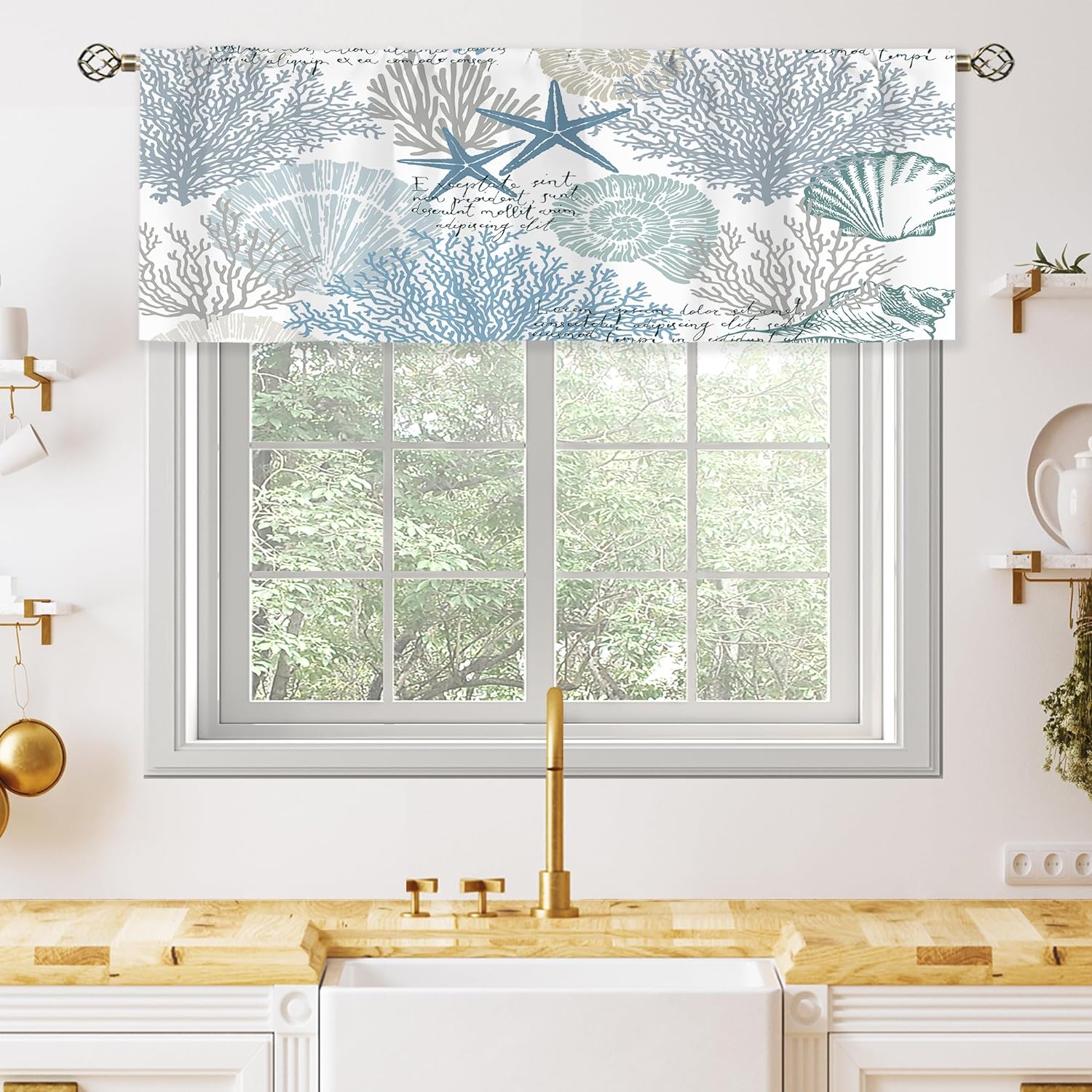 Ocean Beach Valances Kitchen Curtains Nautical Coastal Starfish ...