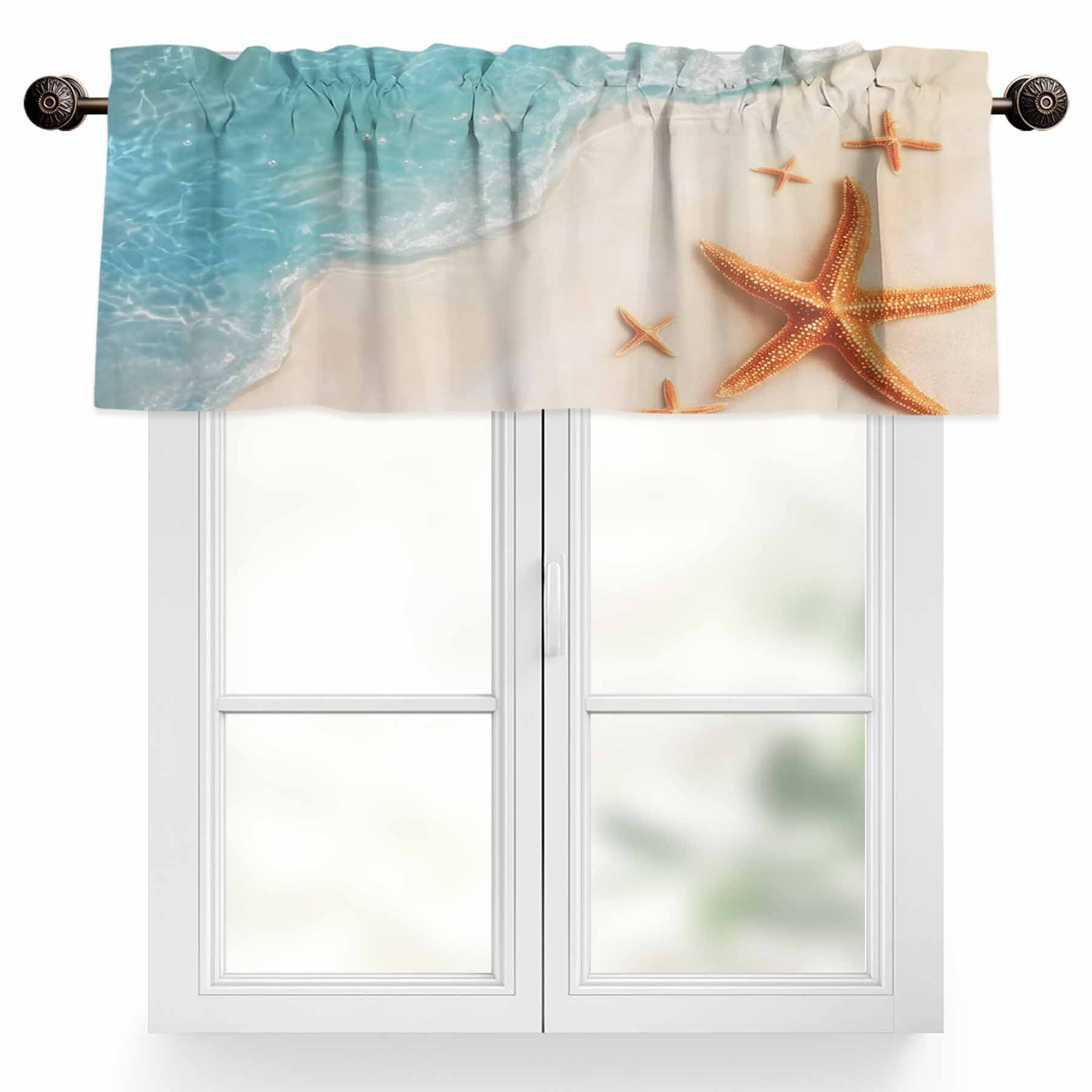 Ocean Beach Valances for Windows, 54 x 18in, Coastal Starfish Summer ...