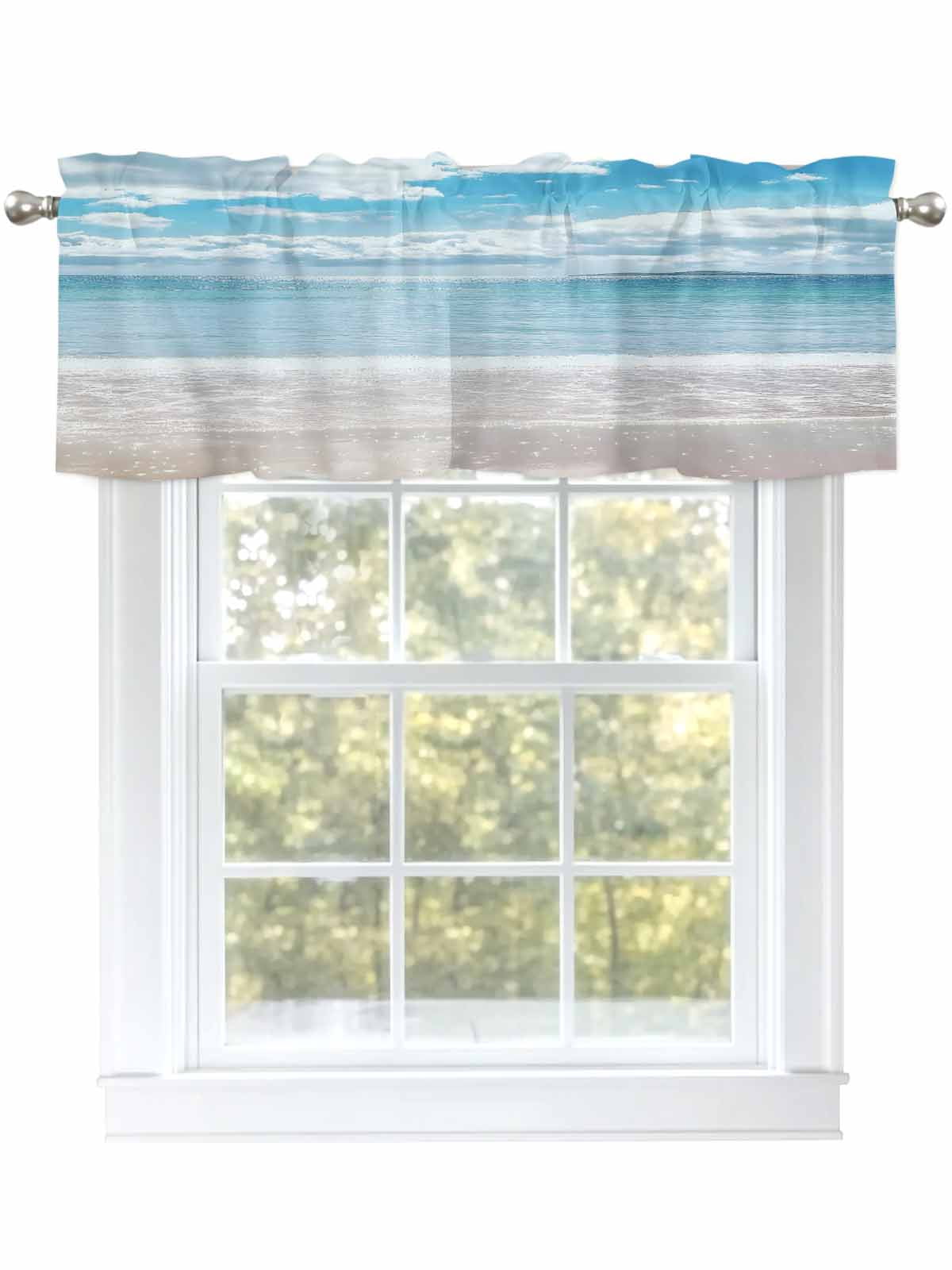 Ocean Beach Valances for Windows, Rod Pocket Kitchen Valance Curtains ...
