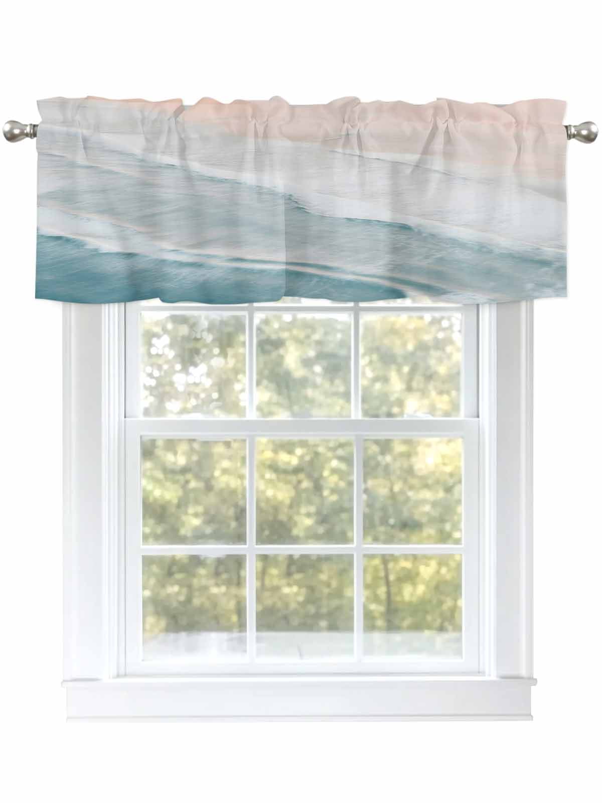 Ocean Beach Valances for Windows Summer Waves Gradient Boho Kitchen ...