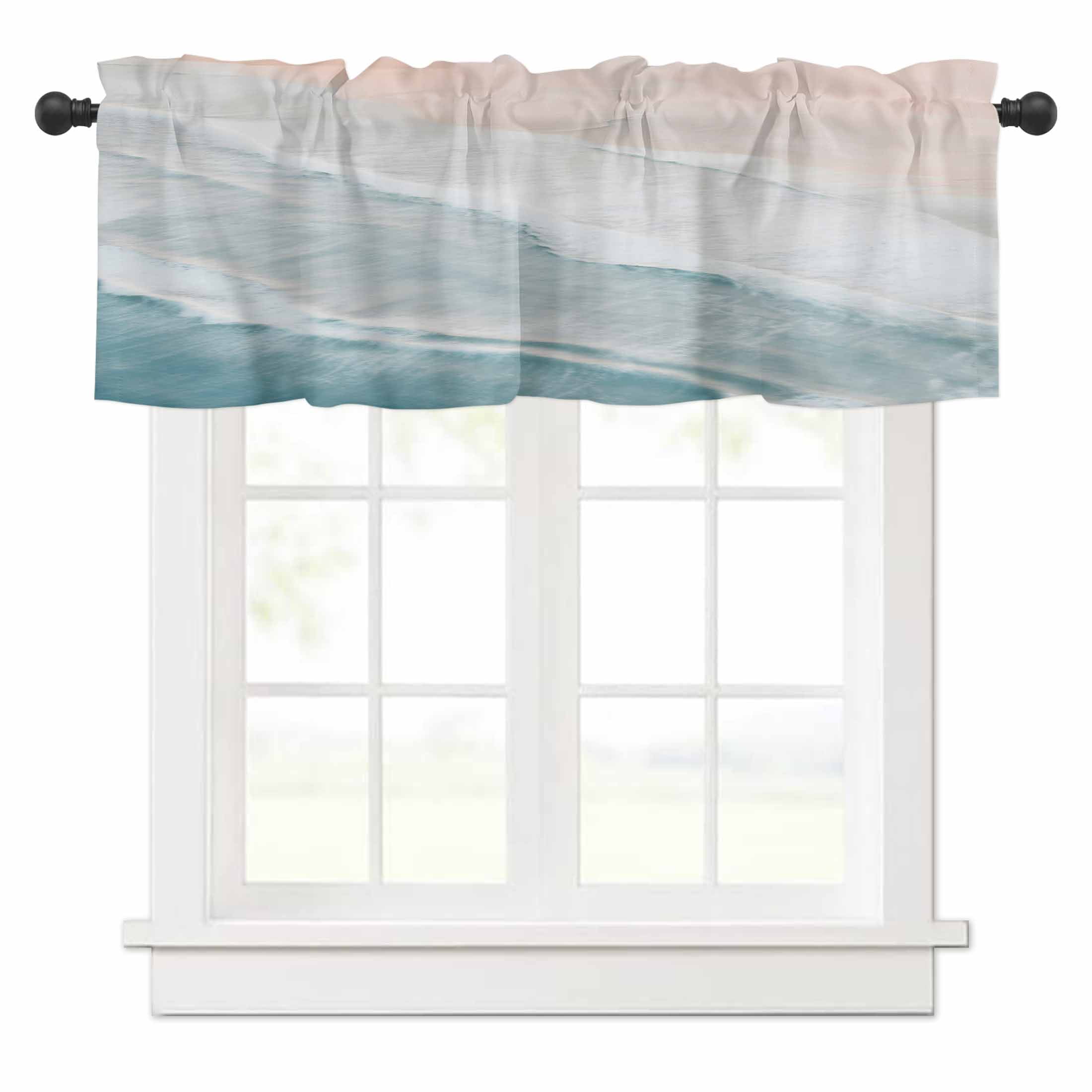 Ocean Beach Valances for Windows Summer Waves Rod Pocket Curtain ...